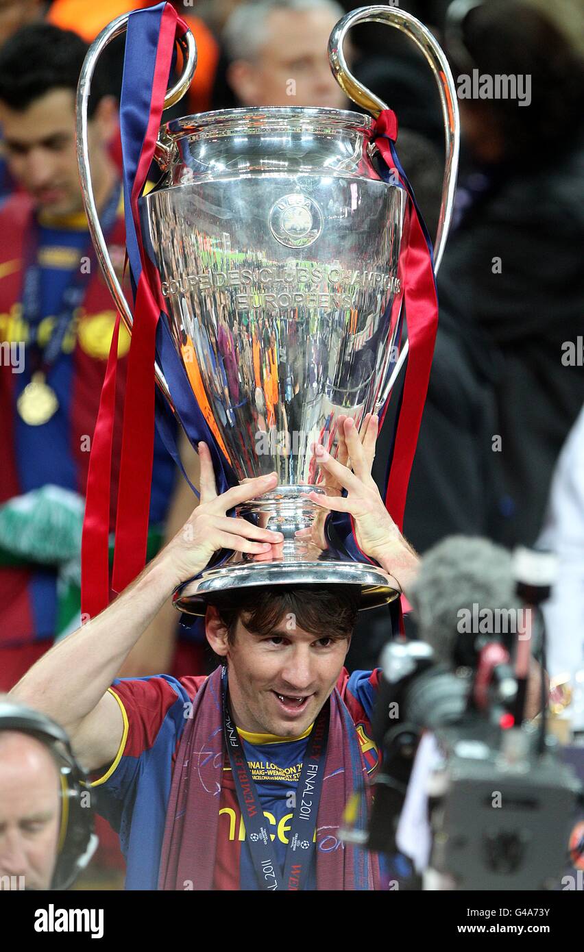 Barcelonas lionel messi with the uefa champions league trophy hi-res ...