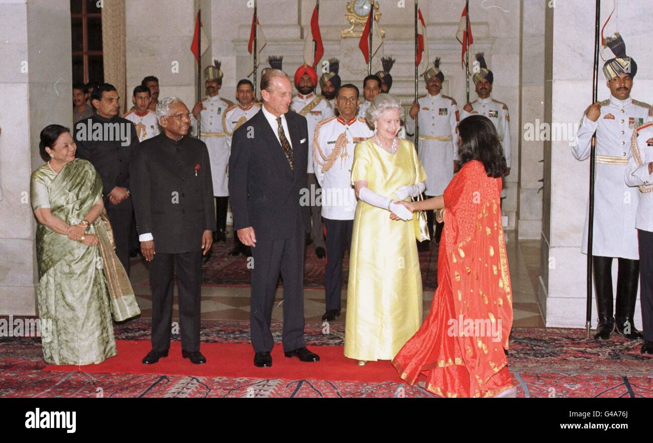 Mrs Narayanan, President Narayanan and The Duke of Edinburgh, look on ...