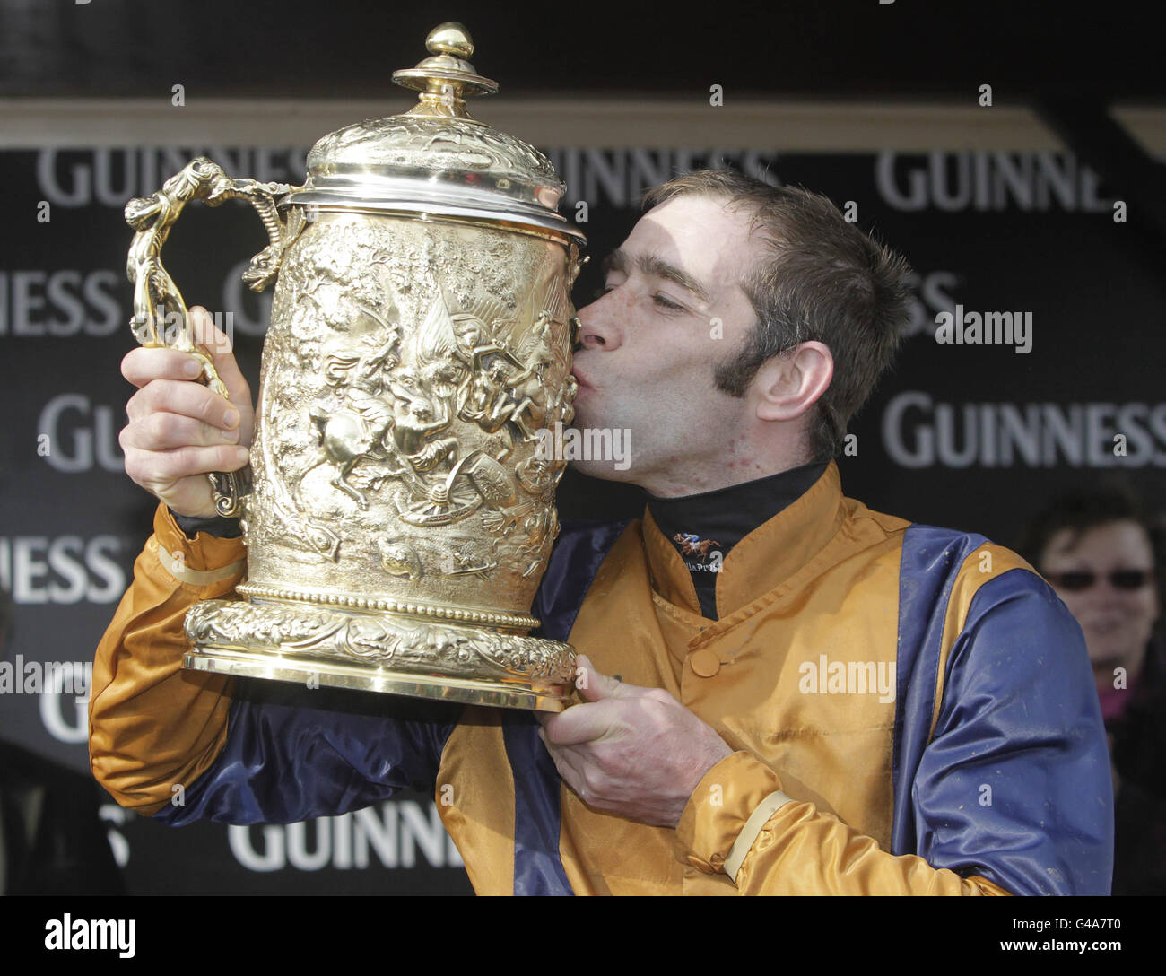 Jockey Tom Doyle celebrates after Follow the Plan won the Guinness Gold ...