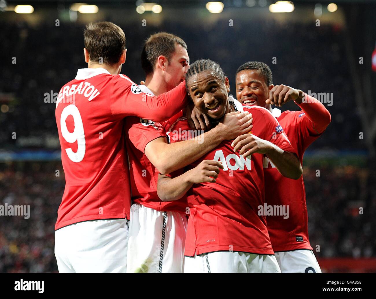 Manchester United's Oliveira Anderson (2nd right) celebrates scoring ...