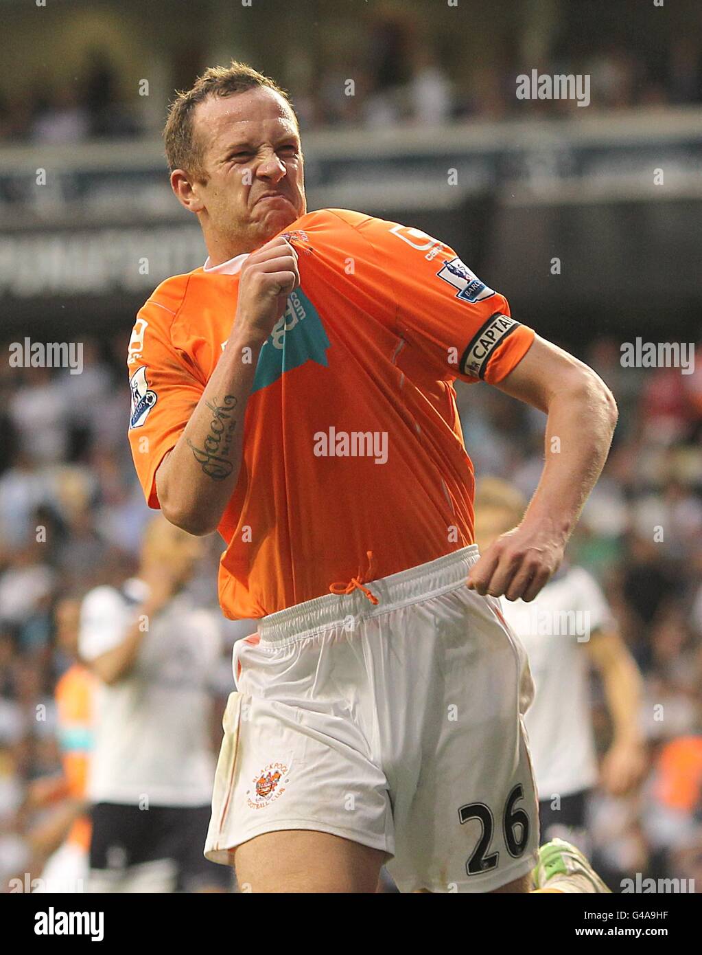 Blackpool's Charlie Adam celebrates after scoring from the penalty spot ...