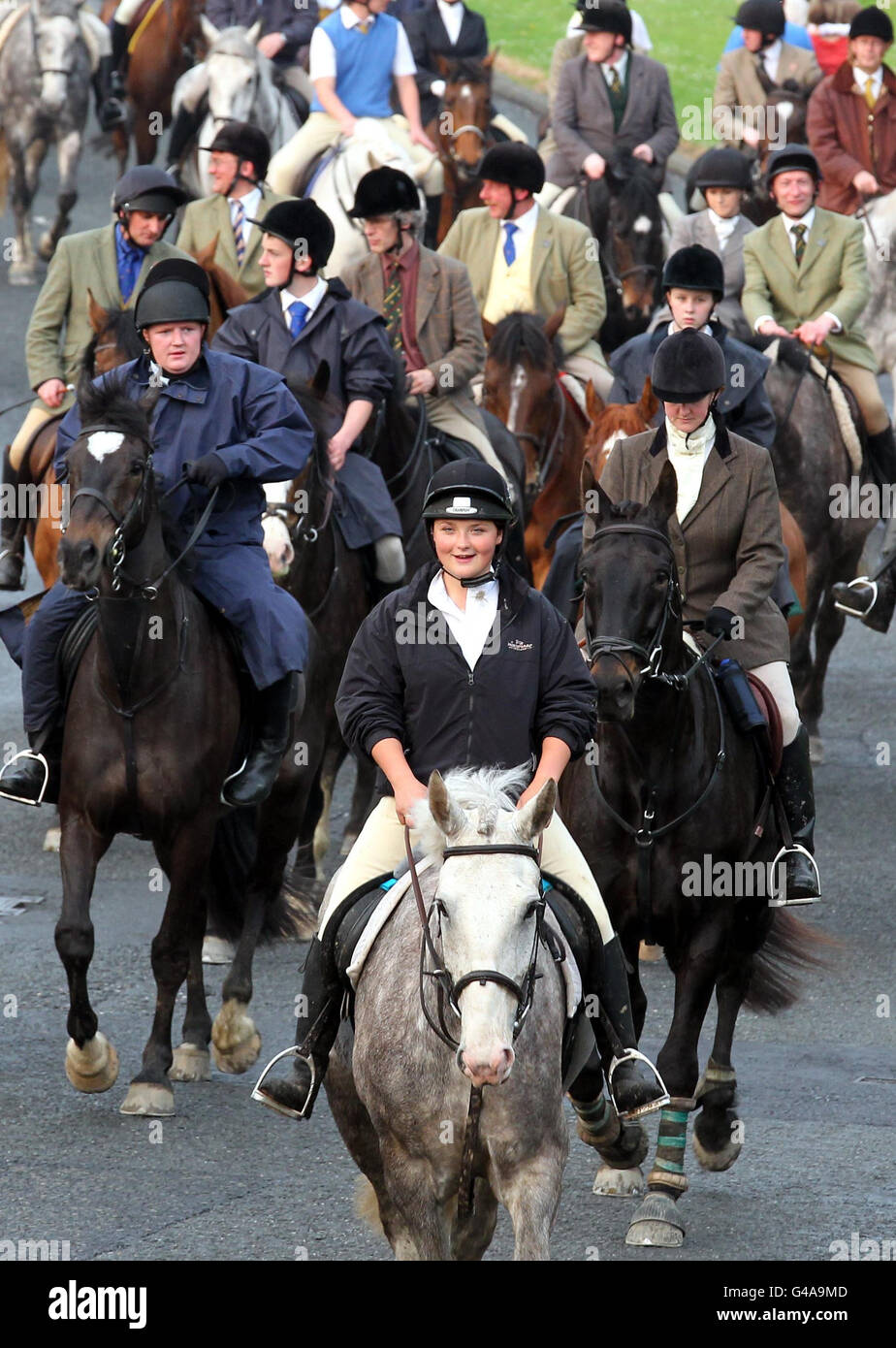 Horses and their riders go through the streets of Hawick on the first ...