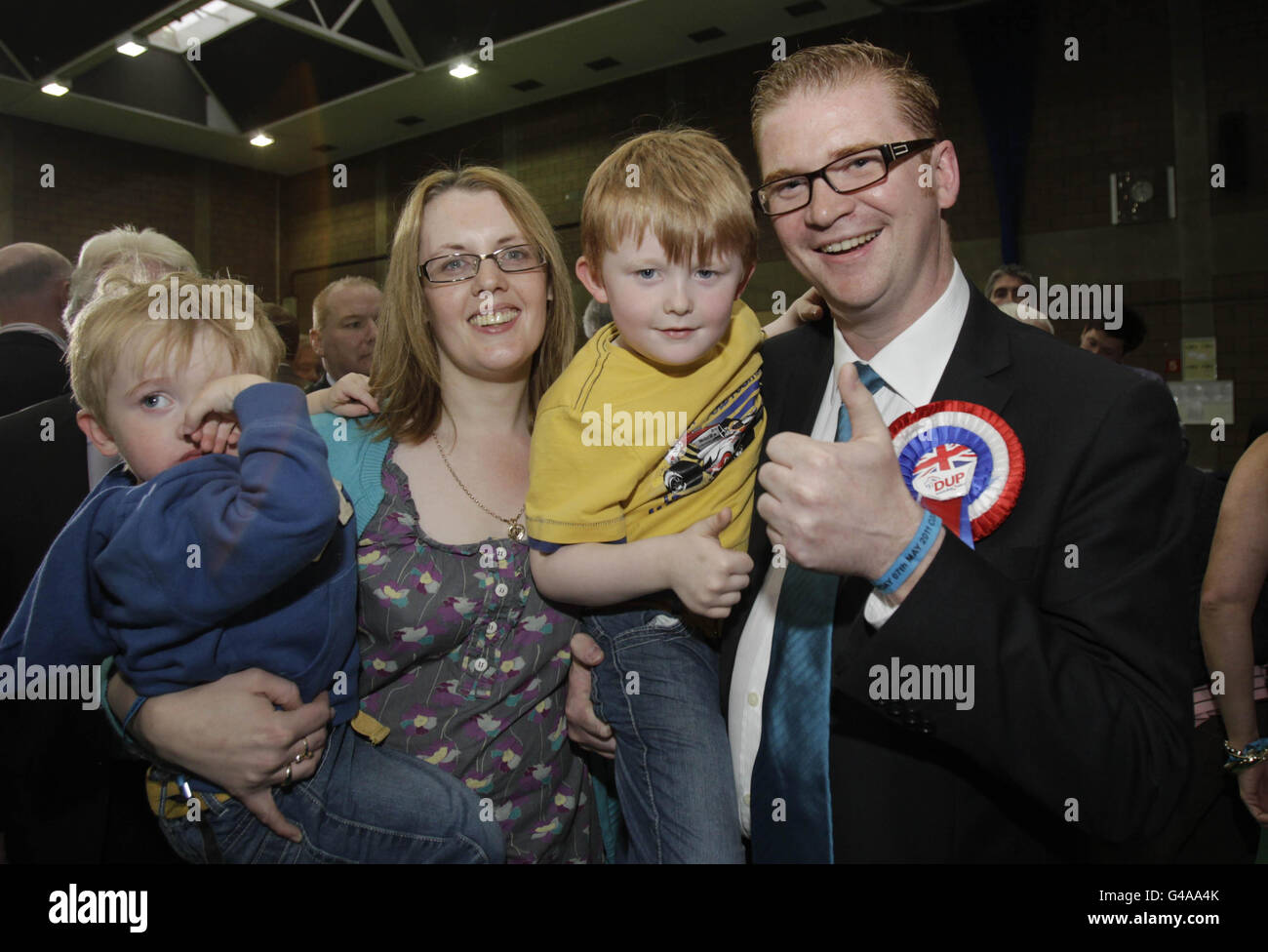 The DUP's Simon Hamilton with wife Nicki and sons Lewis (centre) and ...