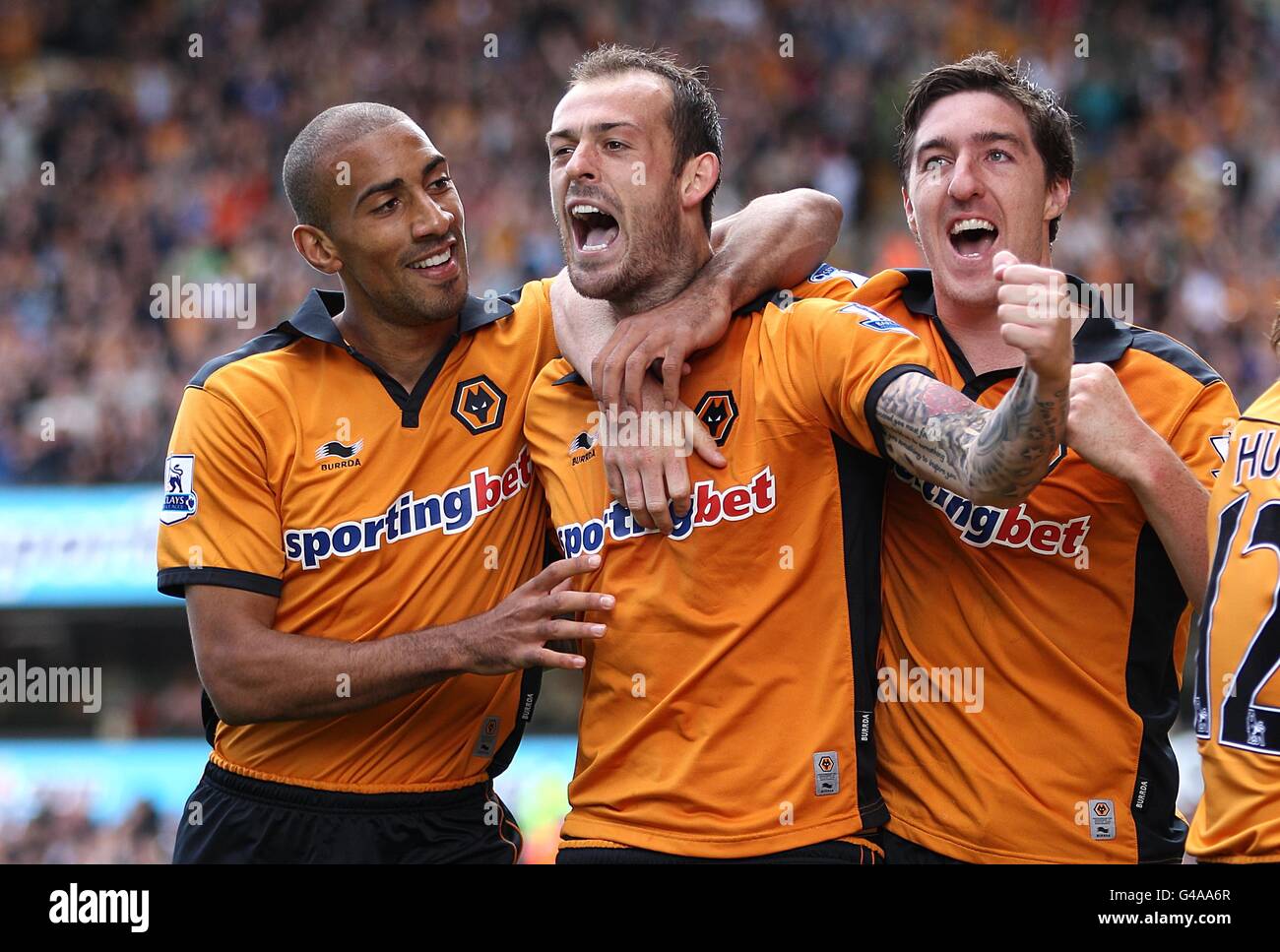 Wolverhampton Wanderers' Steven Fletcher (centre) celebrates with team ...