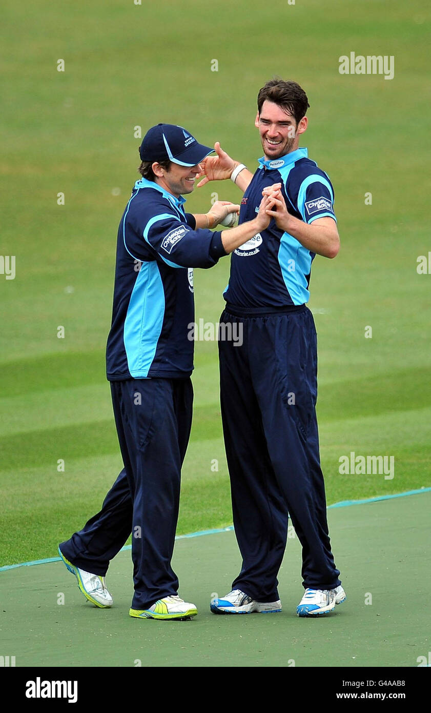 Sussex's Chris Liddle (right) is congratulated by ED Joyce after ...