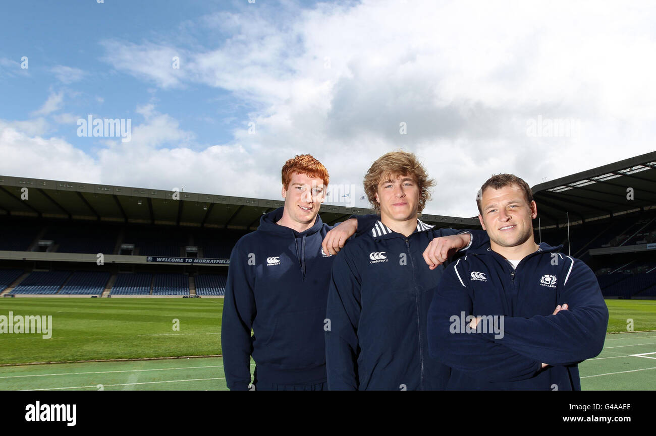 Scotland's (from left) Robert Harley, David Denton and Ryan Grant ...