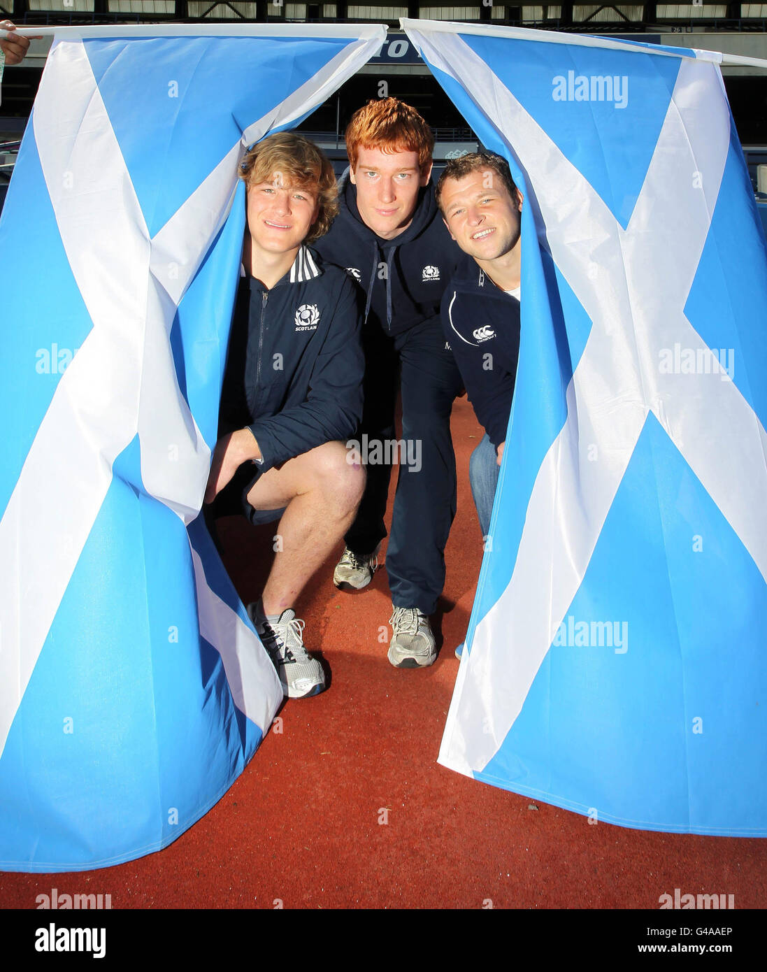 Scotland's (from left) David Denton, Robert Harley and Ryan Grant ...