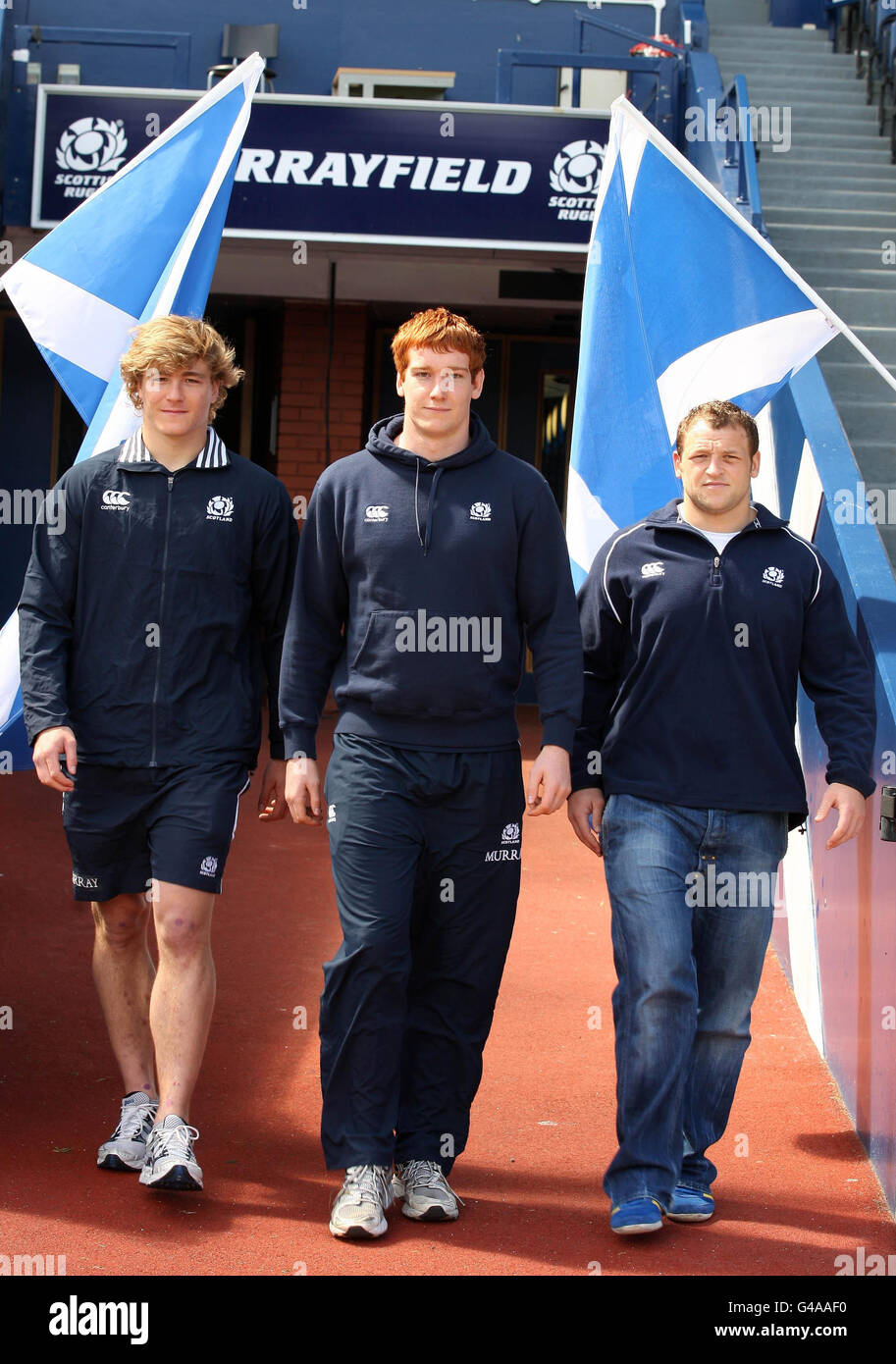 Scotland's (from left) David Denton, Robert Harley and Ryan Grant ...