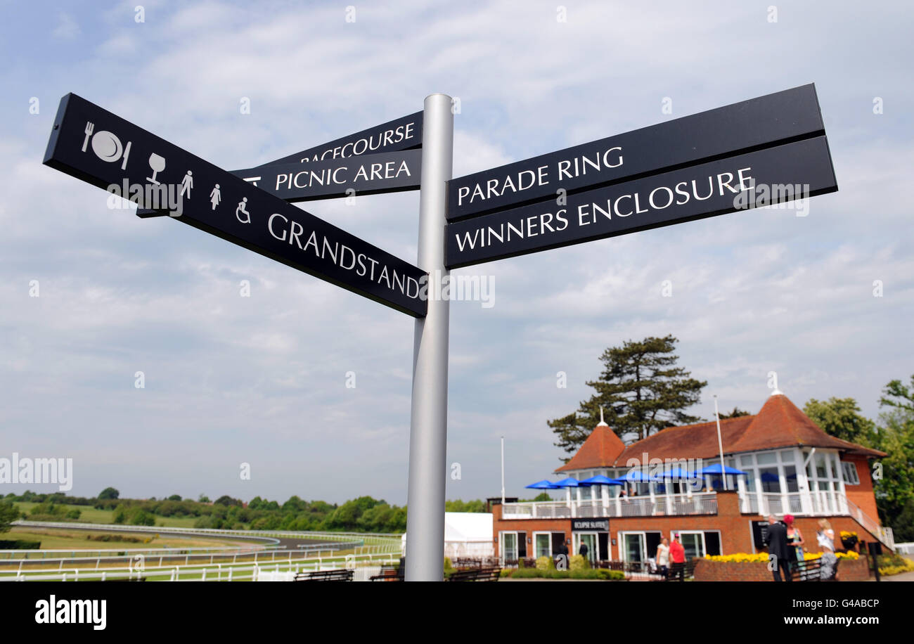 General view of signage for The Picnic Area, Winner's Enclosure, Parade ...