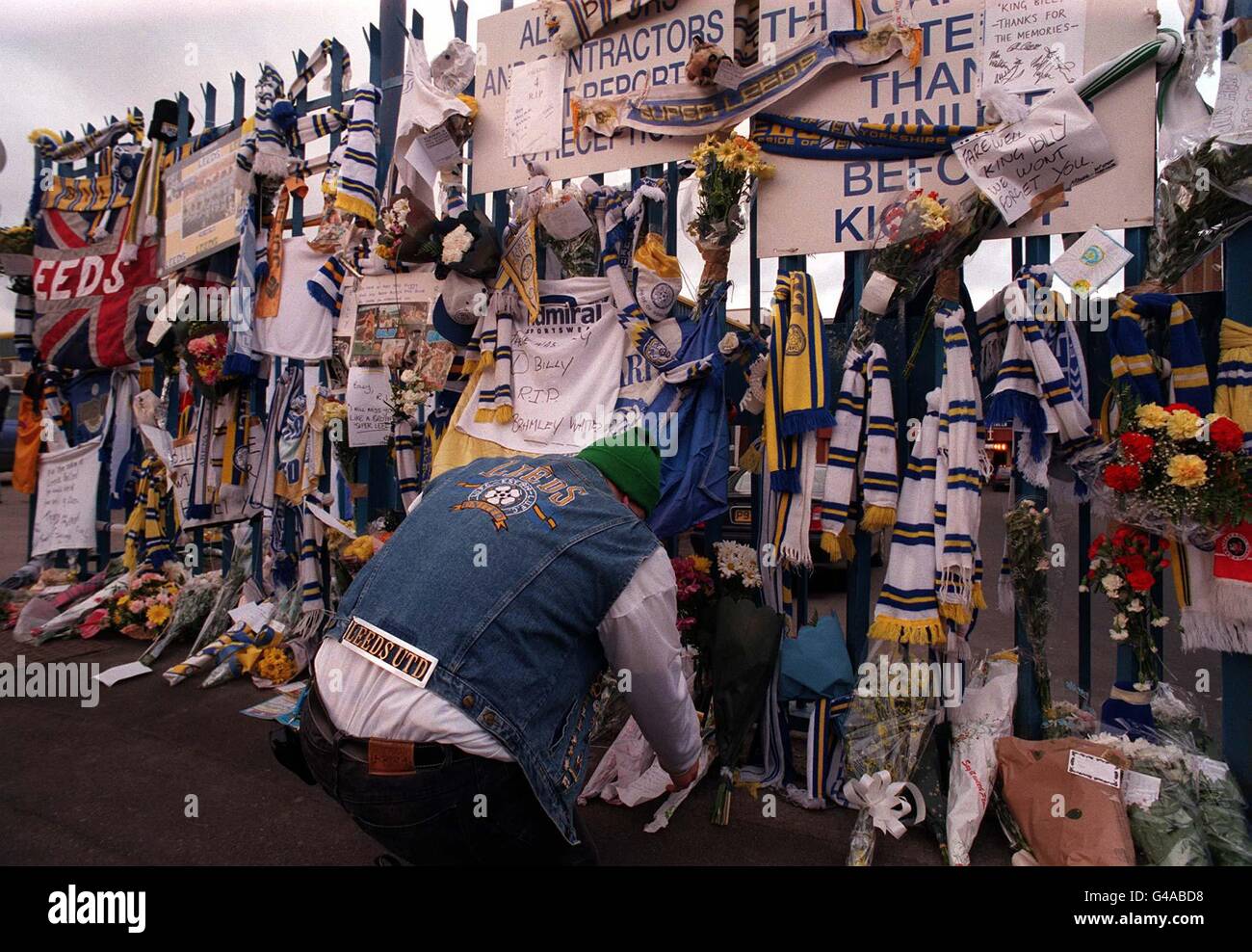 The gates to Leeds United Elland Road Stadium were turned into a shrine ...