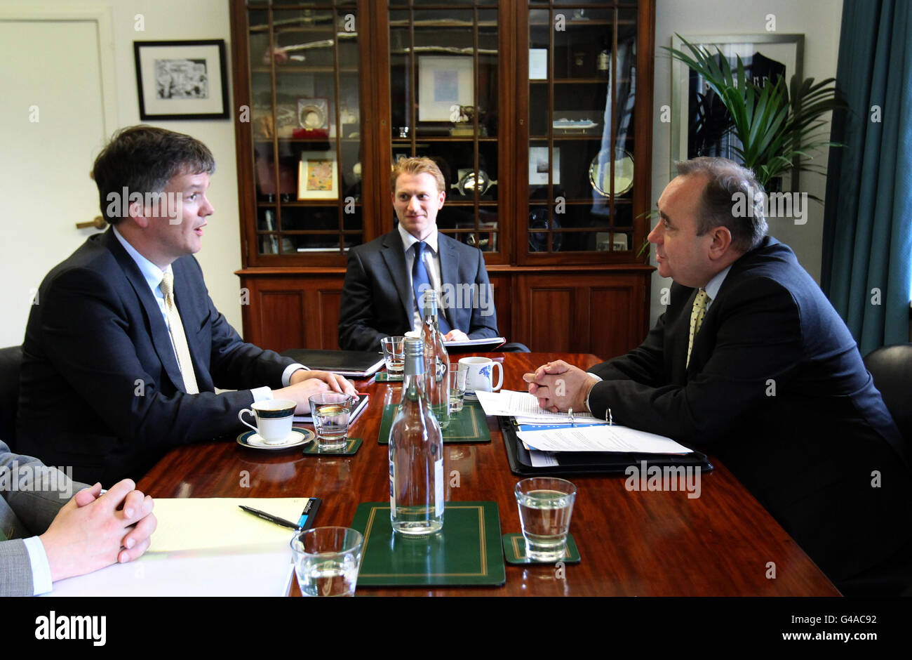 Scotland's First Minister Alex Salmond (right) during a meeting with ...
