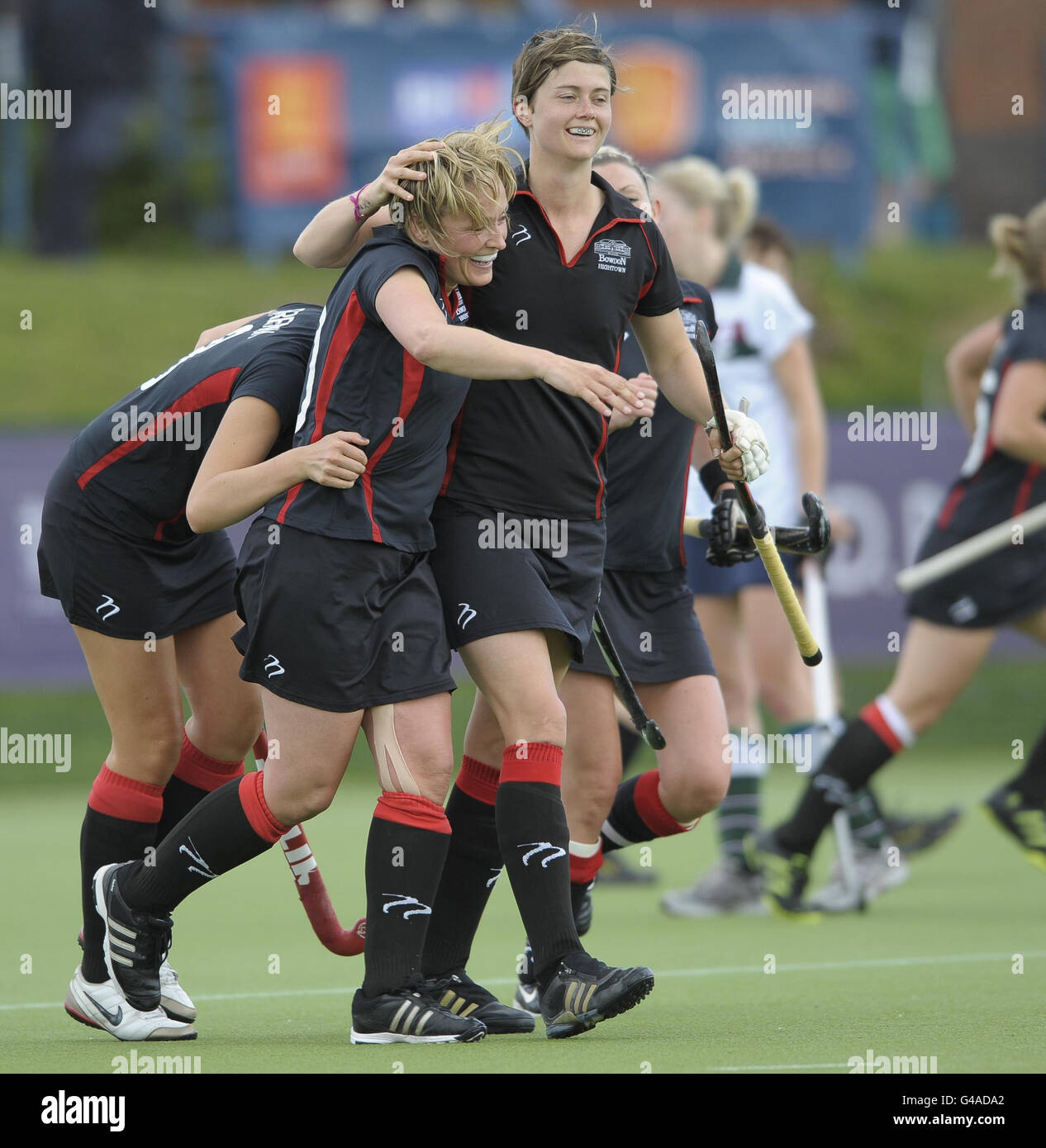 Bowdon's Tina Cullen and Sally Walton celebrate the second goal during ...