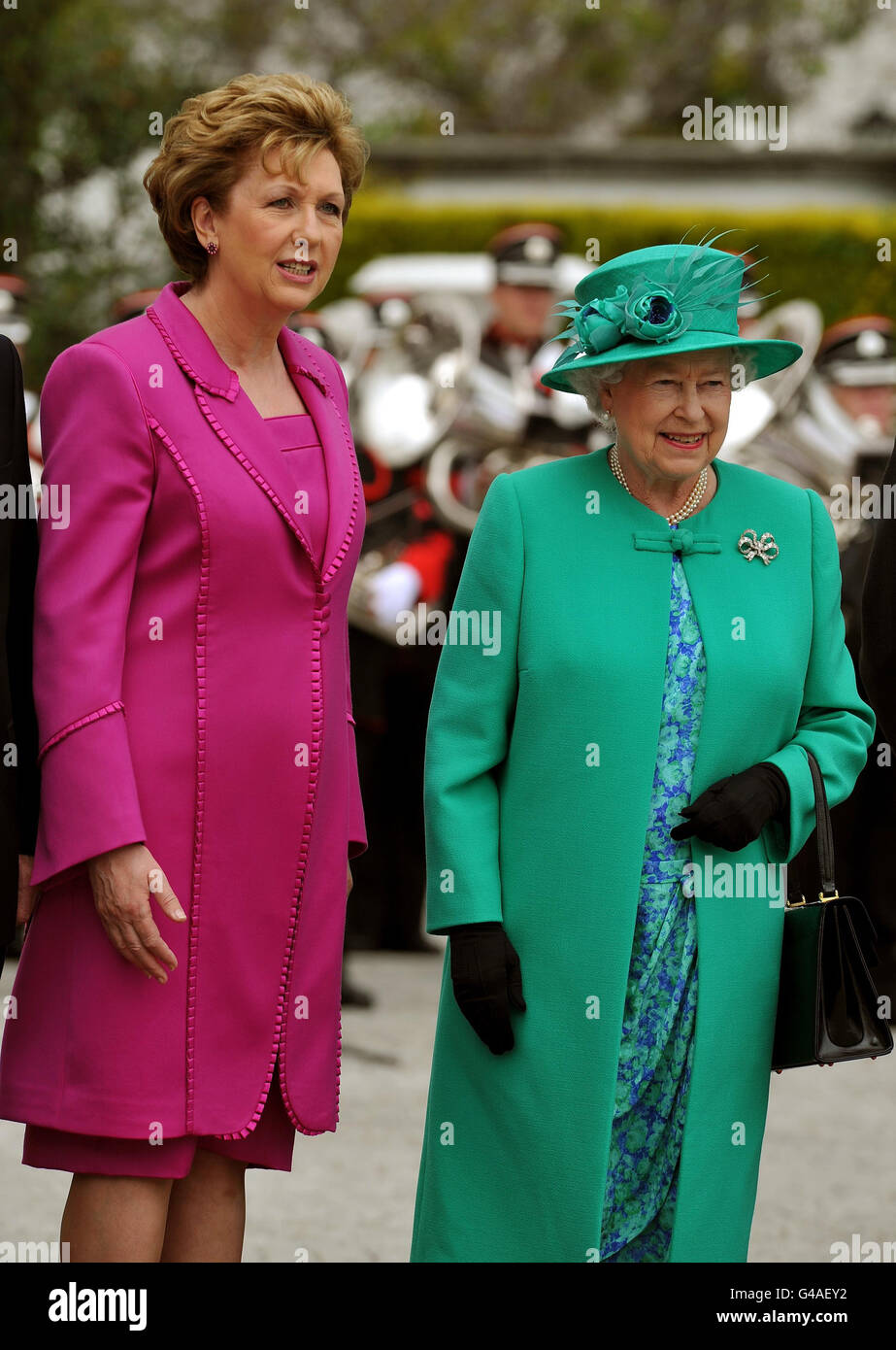 Queen Elizabeth II with Irish President Mary McAleese after arriving at ...