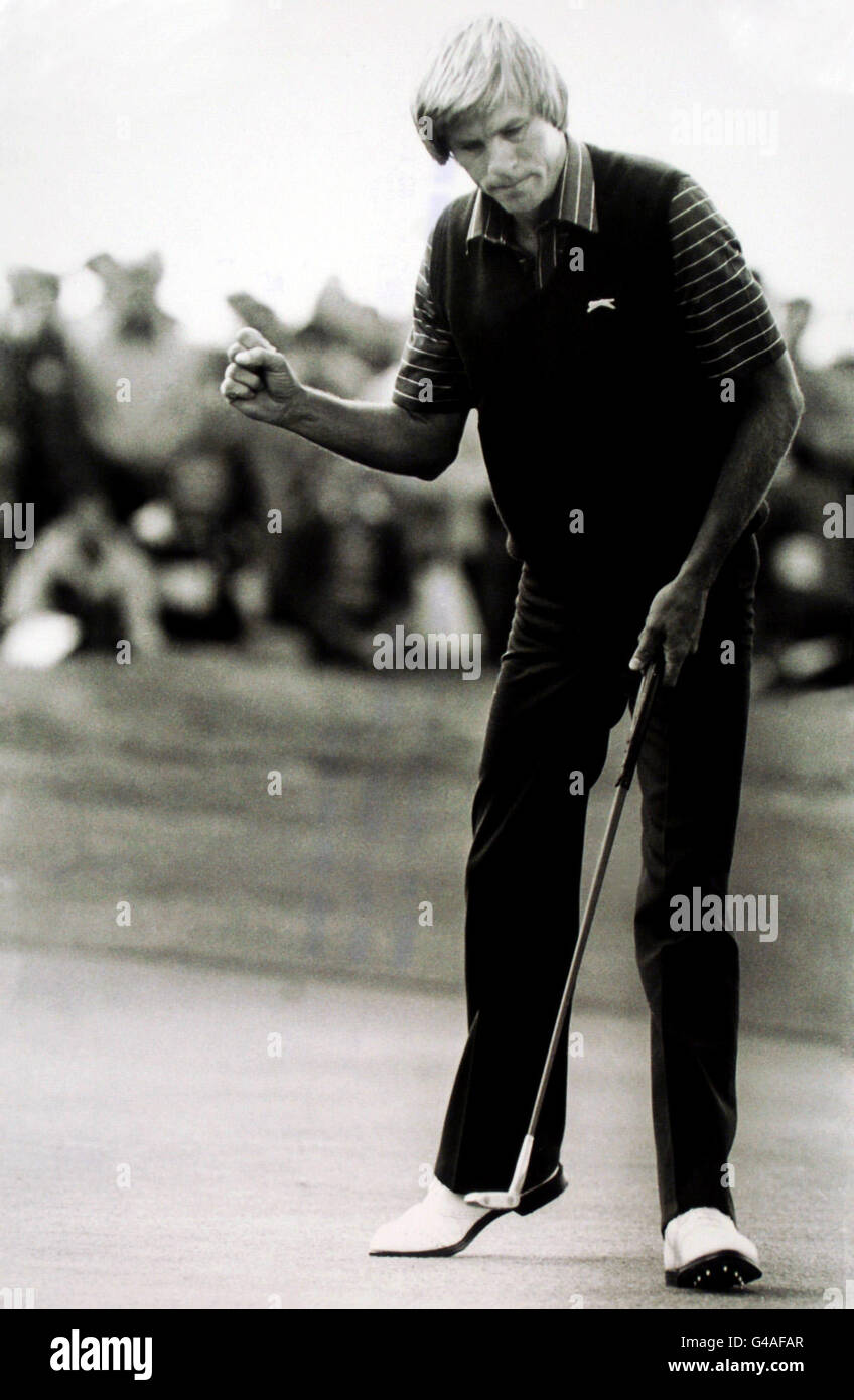 American golfer Bill Rogers sinks another long putt. Rogers won his ...