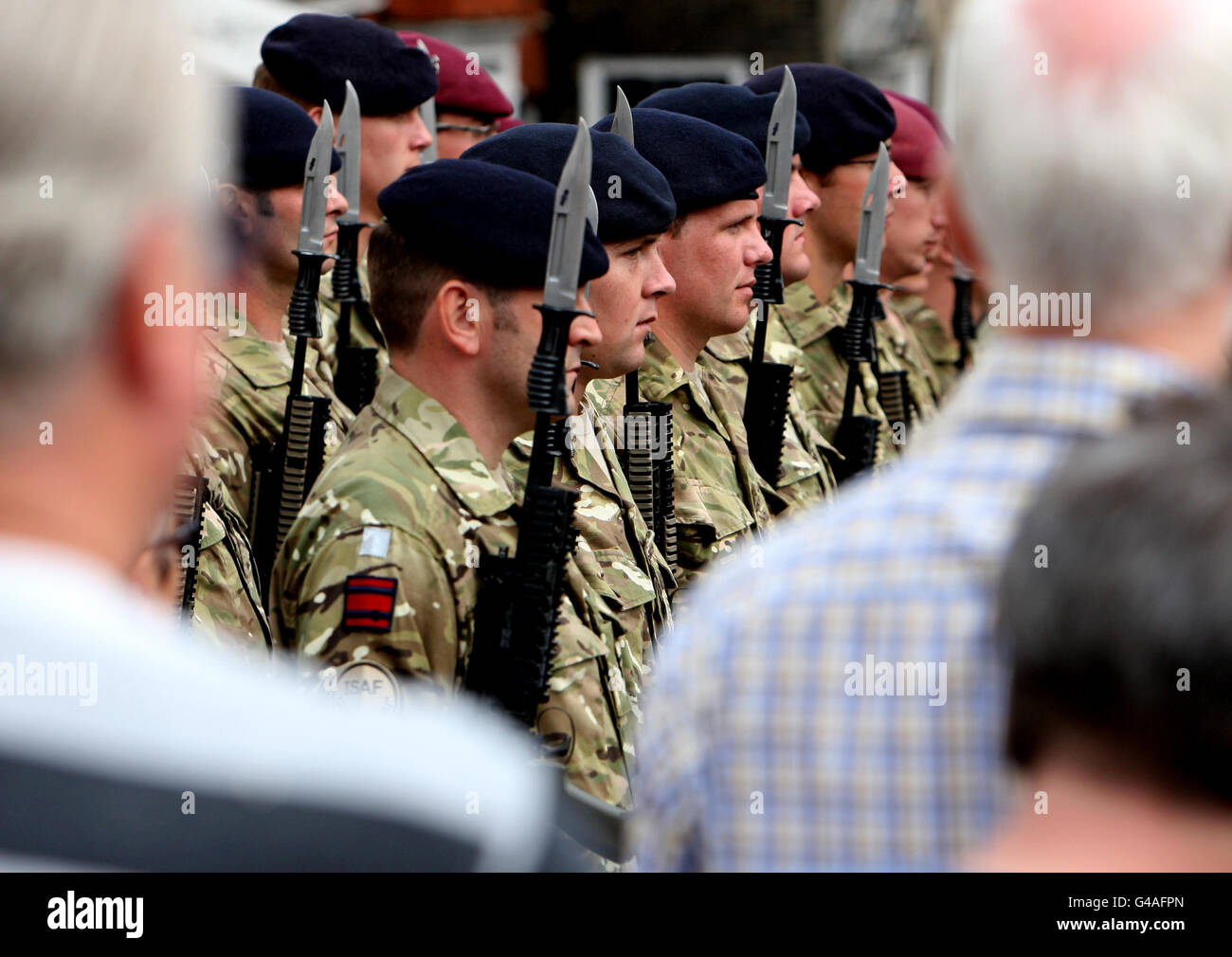Servicemen from 23 Engineer Regiment, stand on parade in the centre of ...