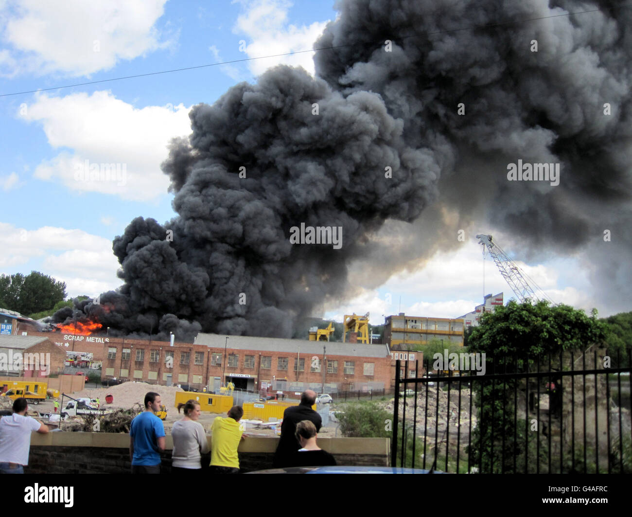 A general view of the scene of a fire at a former scrapyard in Byker ...