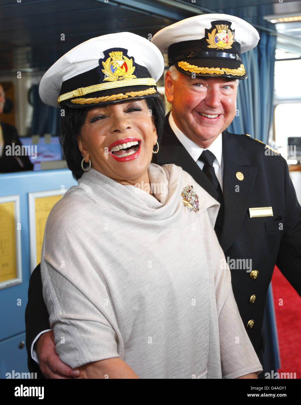 Dame shirley with commodore steve burgoine onboard cruises latest ship ...
