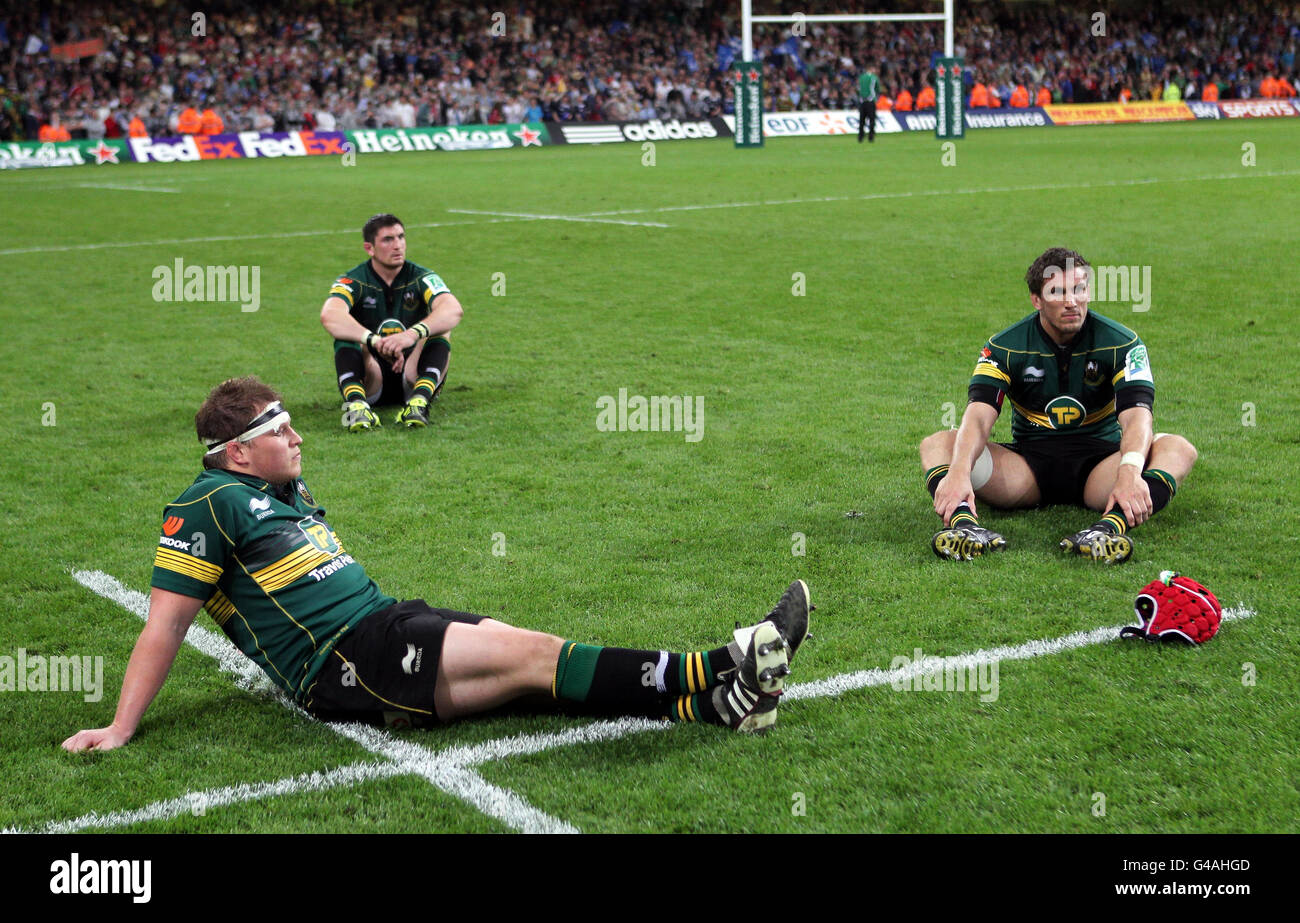 Northampton's Dylan Hartley, Phil Dowson and Mark Sorenson sit dejected ...