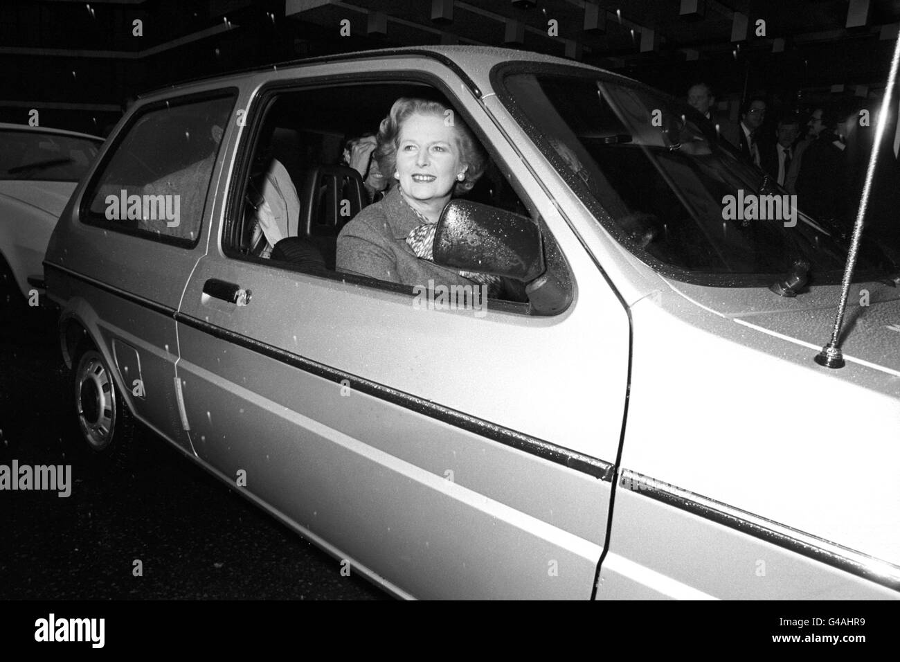 Prime Minister Margaret Thatcher drives one of the first Mini Metros ...