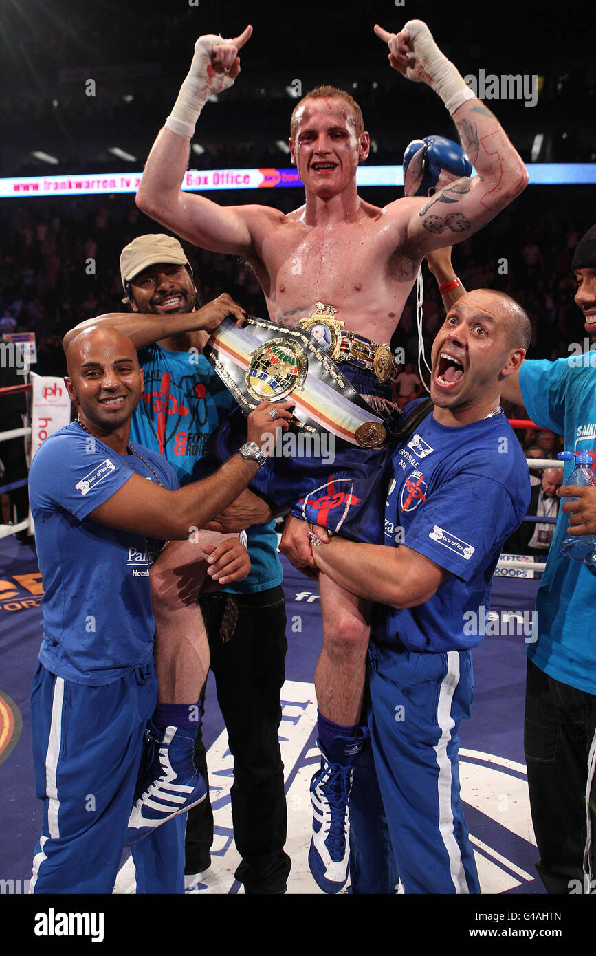 George Groves celebrates defeating James DeGale to win The British and ...