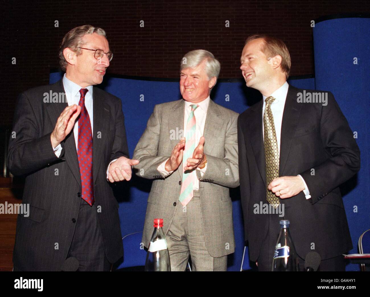 Tory Party leader William Hague (right), Shadow Environment Secretary ...