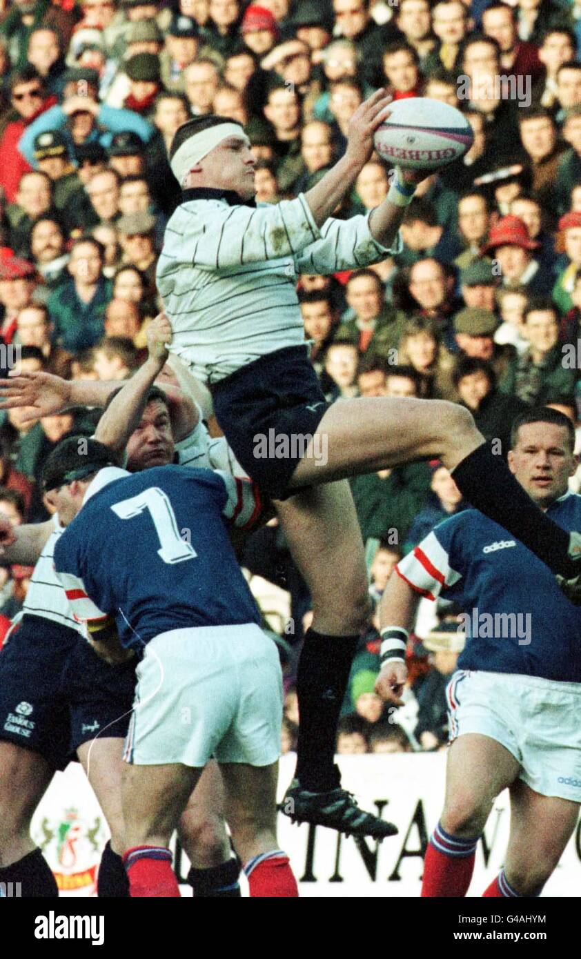 Scotland's Rob Wainwright catches the ball from a line out during this ...