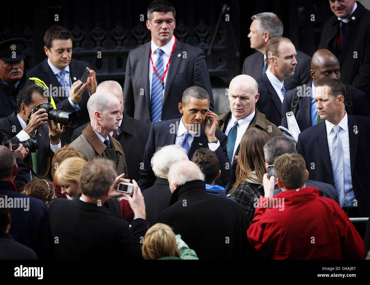 US President Barack Obama meets members of the public in College Green ...