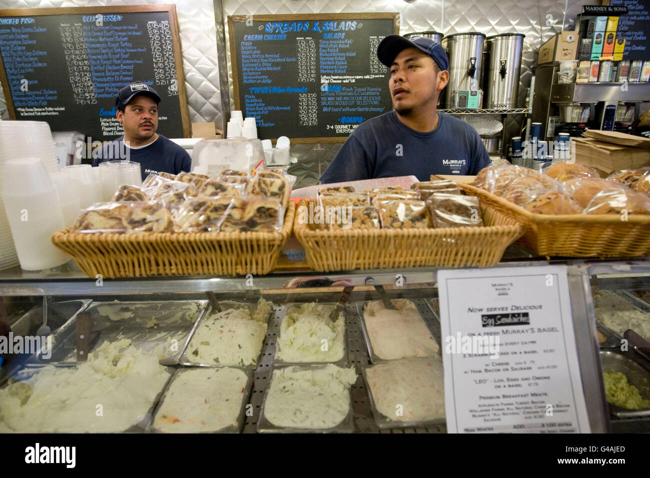 Inside the famous Murray's Bagels bagel store on 8th Avenue in New York ...
