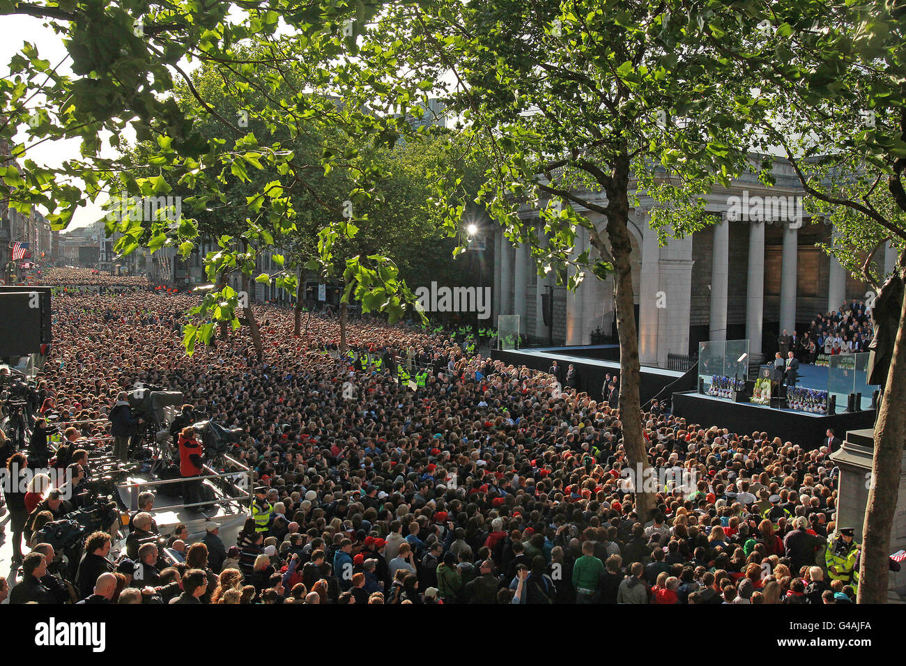 US President Barack Obama delivers his speech to the crowd in College ...