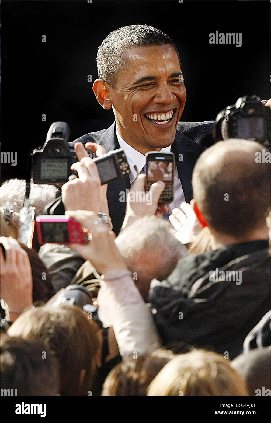 US President Barack Obama meets members of the public at College Green ...