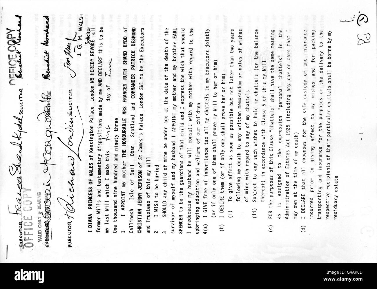 DIANA Will (front pg Stock Photo - Alamy