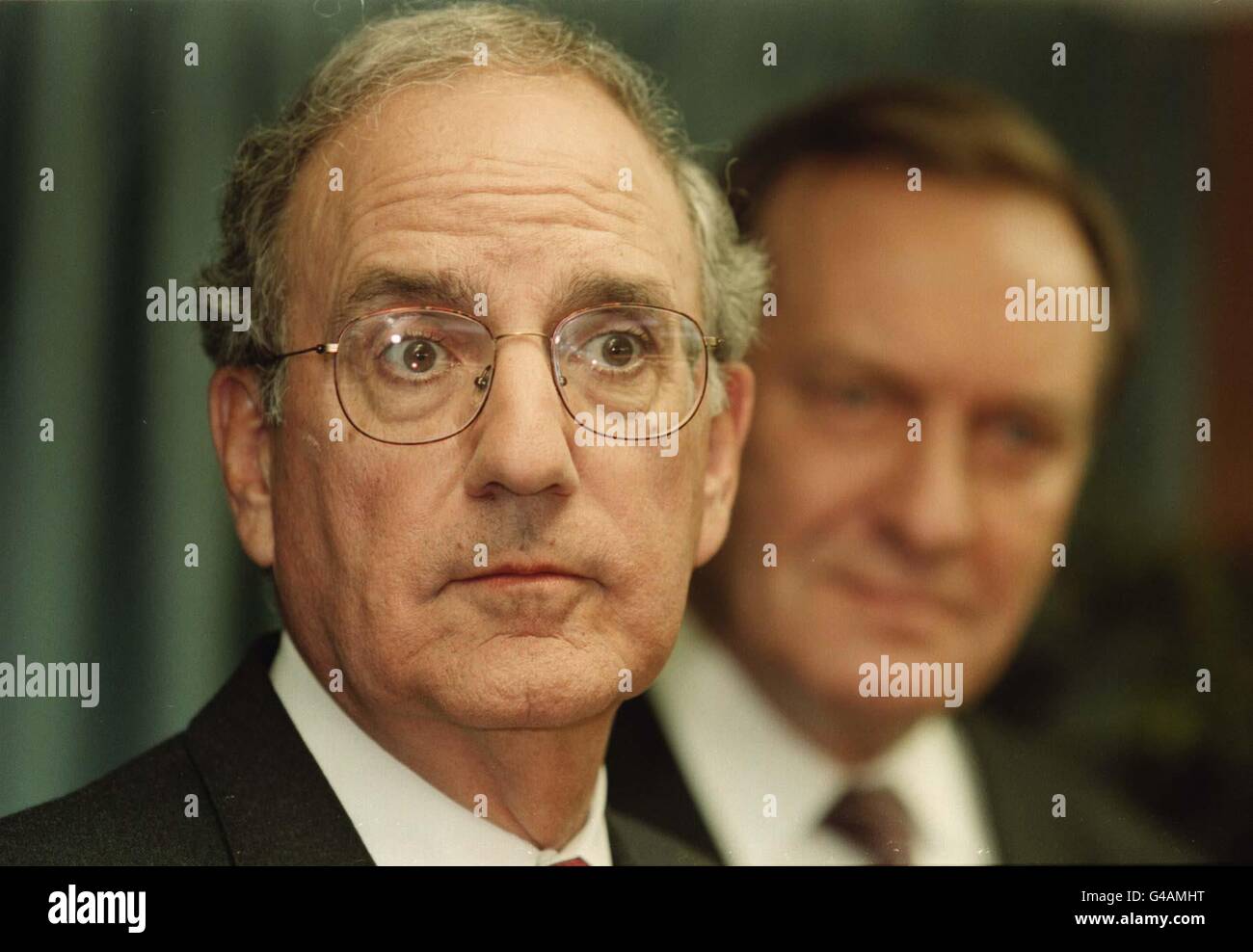 Senator George Mitchell, Chairman of the All Party Peace Talks briefs ...