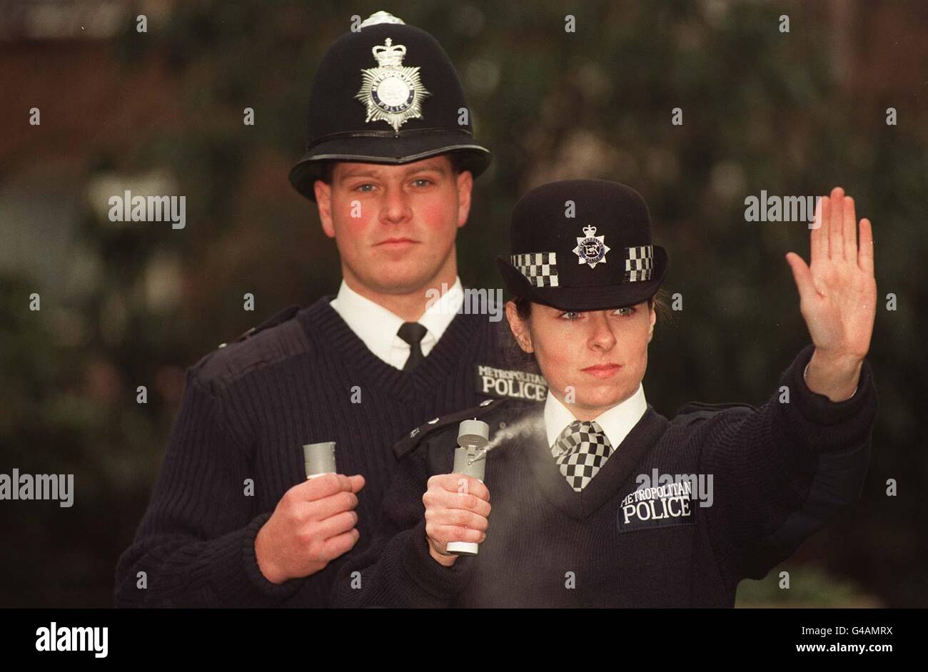 SERGEANT STEPHEN CLARKE AND WPC CAROLINE CORRIE DEMONSTRATE THE USE OF ...