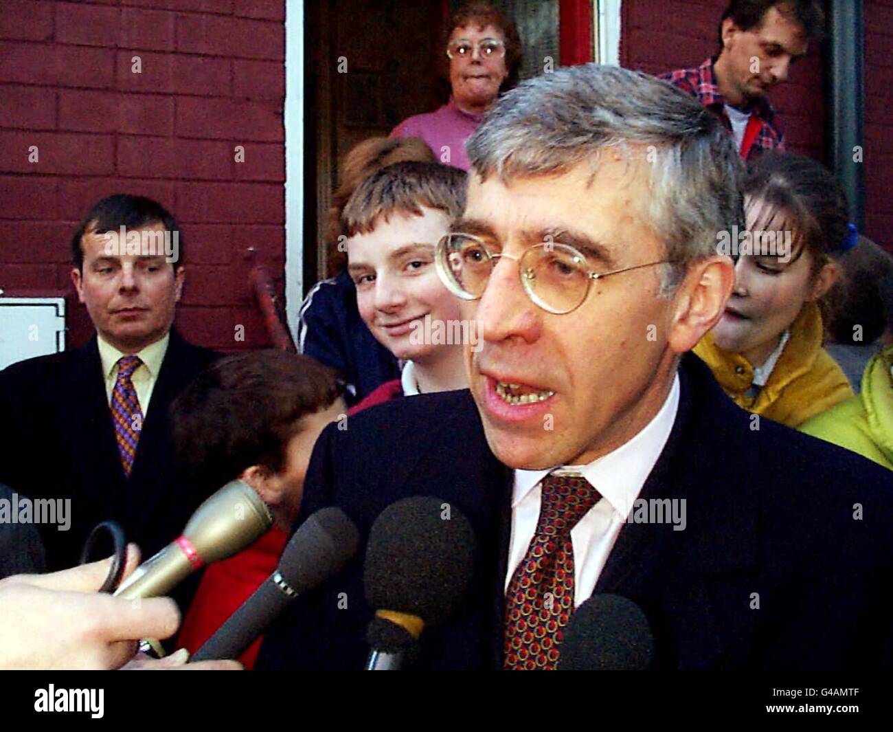 Home secretary Jack Straw talks to the media during his visit to the ...