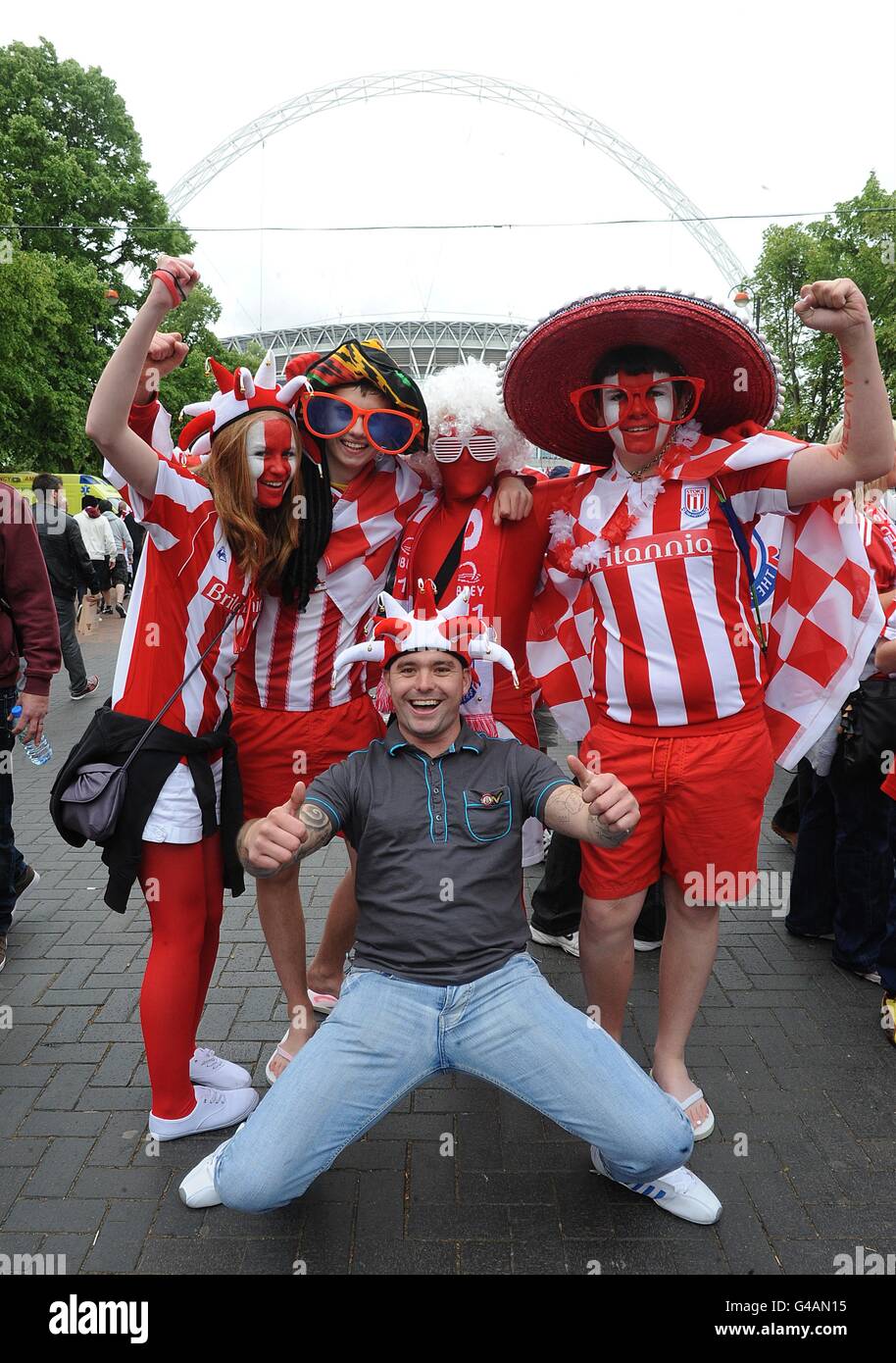 Stoke City fans show their support at they make their way down Wembley ...