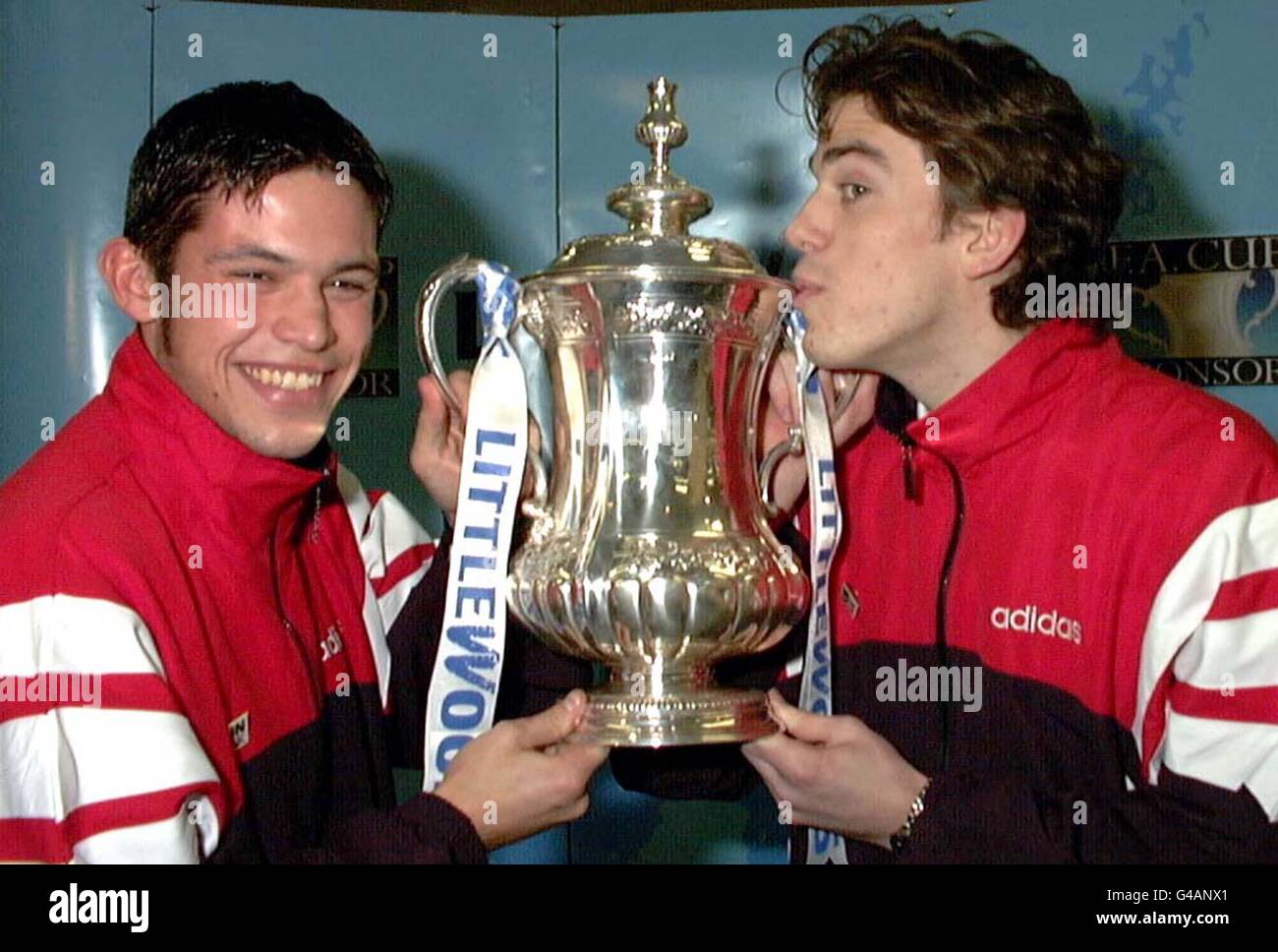 Stevenage FC's Paul Thompson (left) and Paul Perkins pose for the media ...