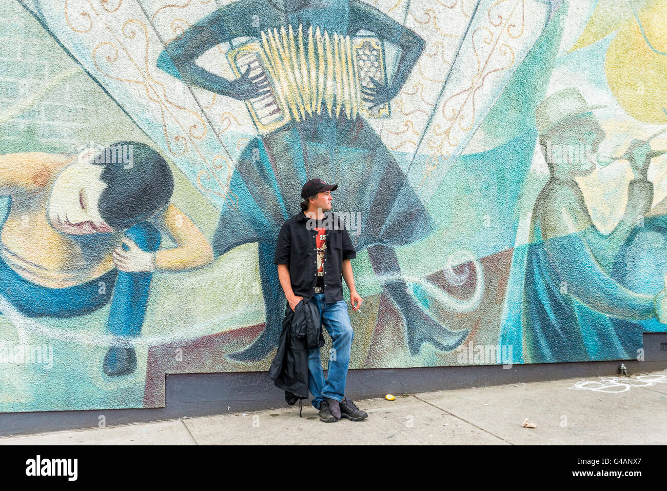Man and mural, Italian Day, Commercial Drive, Vancouver, British ...