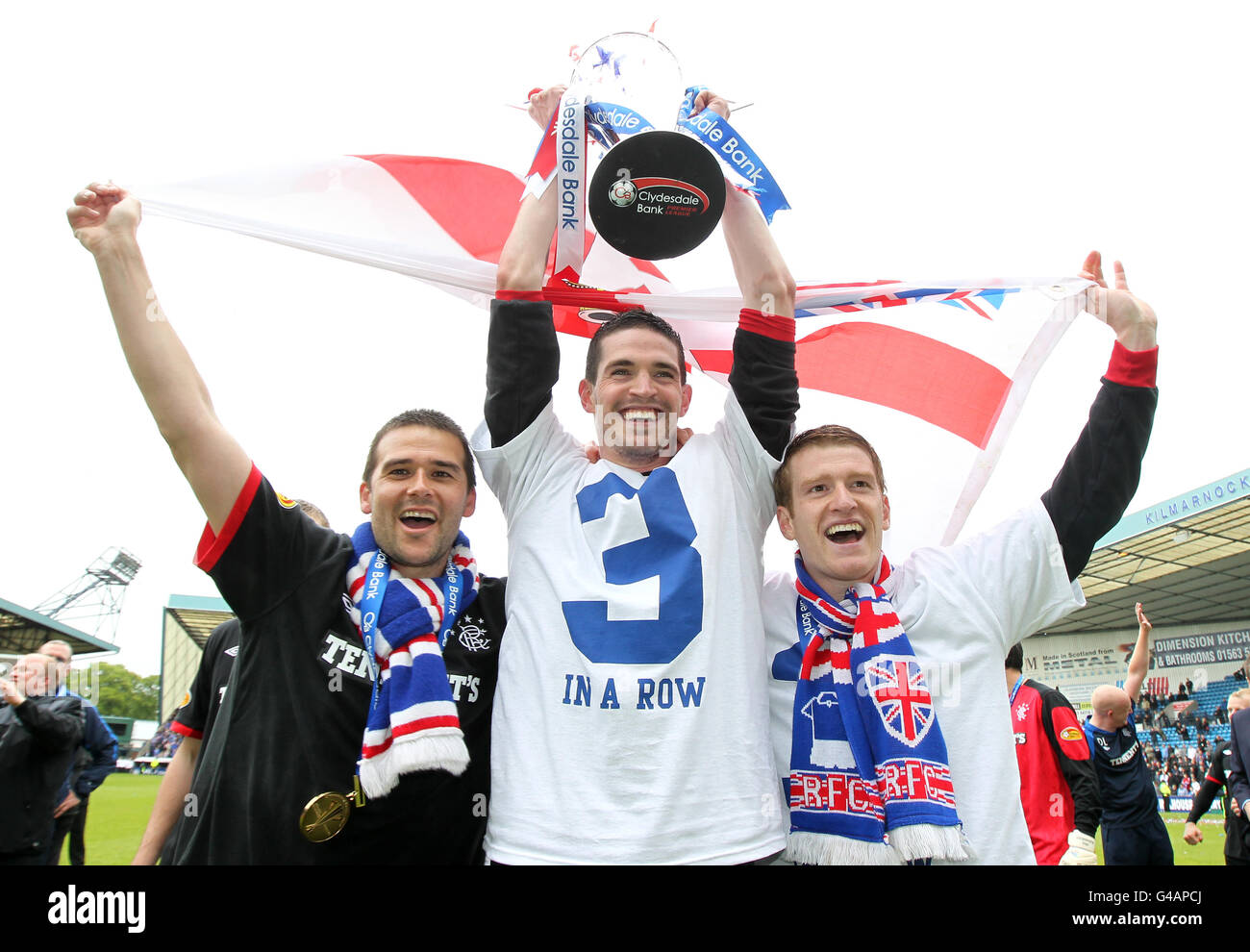 Rangers David Healy (left), Kyle Lafferty (centre) and Steven Davis ...