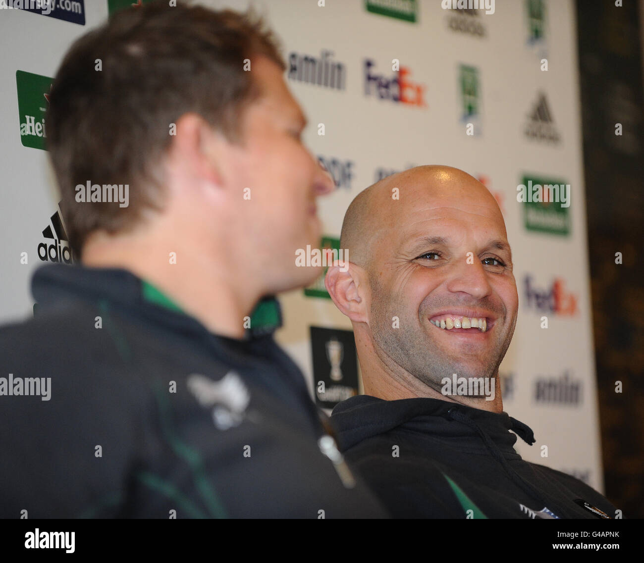 Northampton saints dylan hartley right and coach jim mallinder hi-res ...