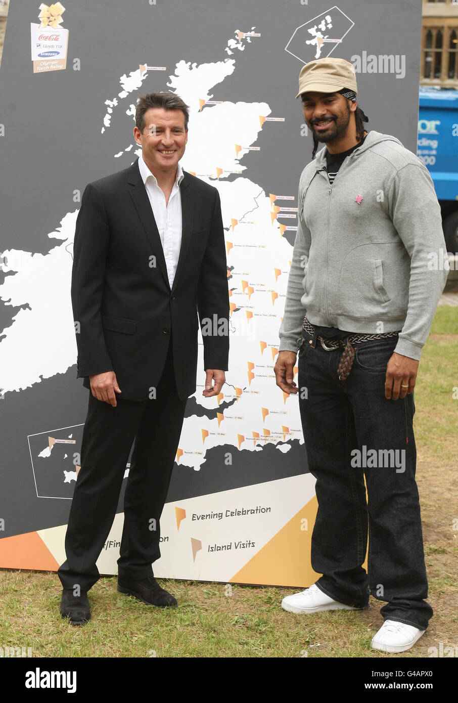 LOCOG Chair Lord Sebastian Coe (left) and boxer David Haye pose with a ...