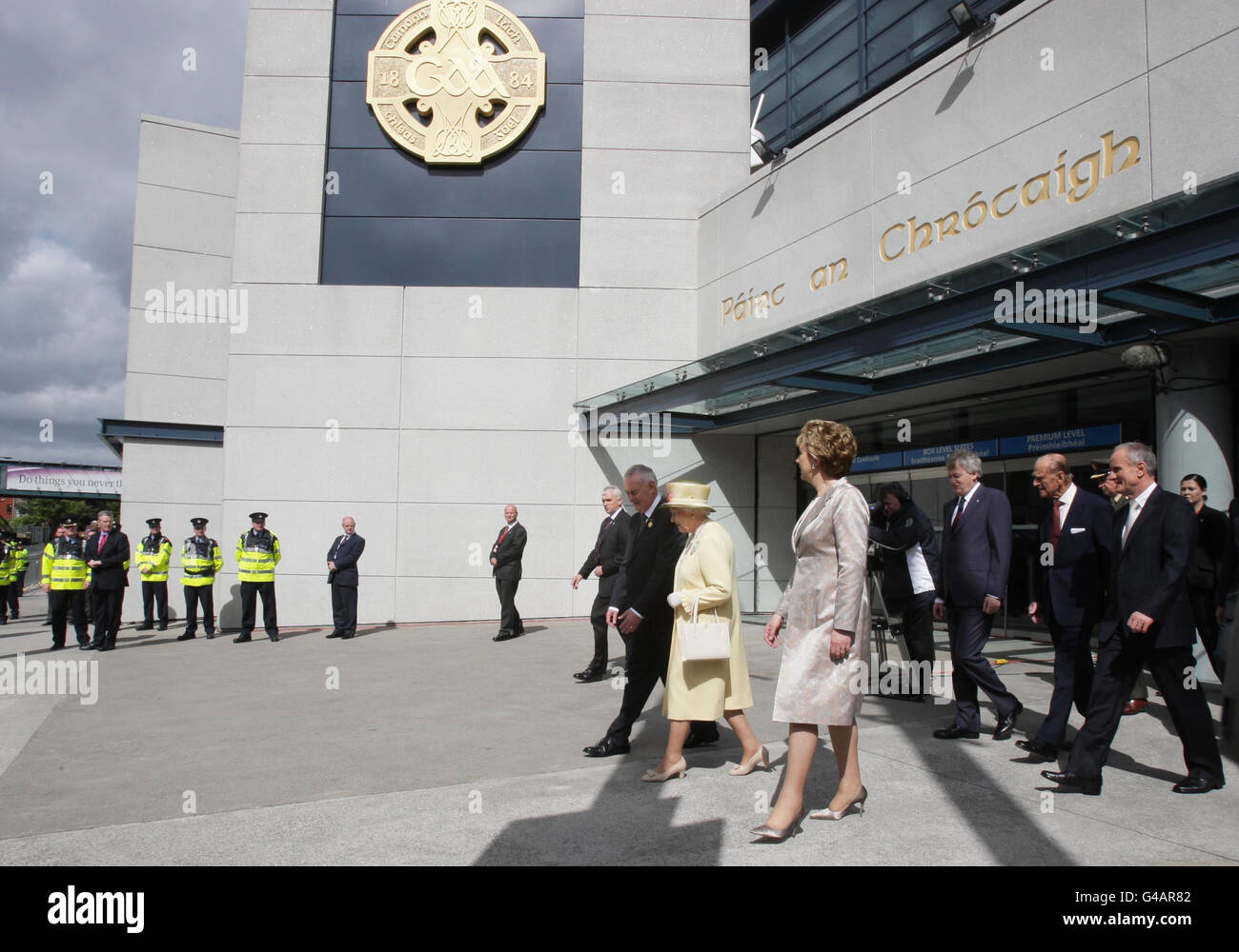 Britain's Queen Elizabeth II, President Mary McAleese and GAA President ...