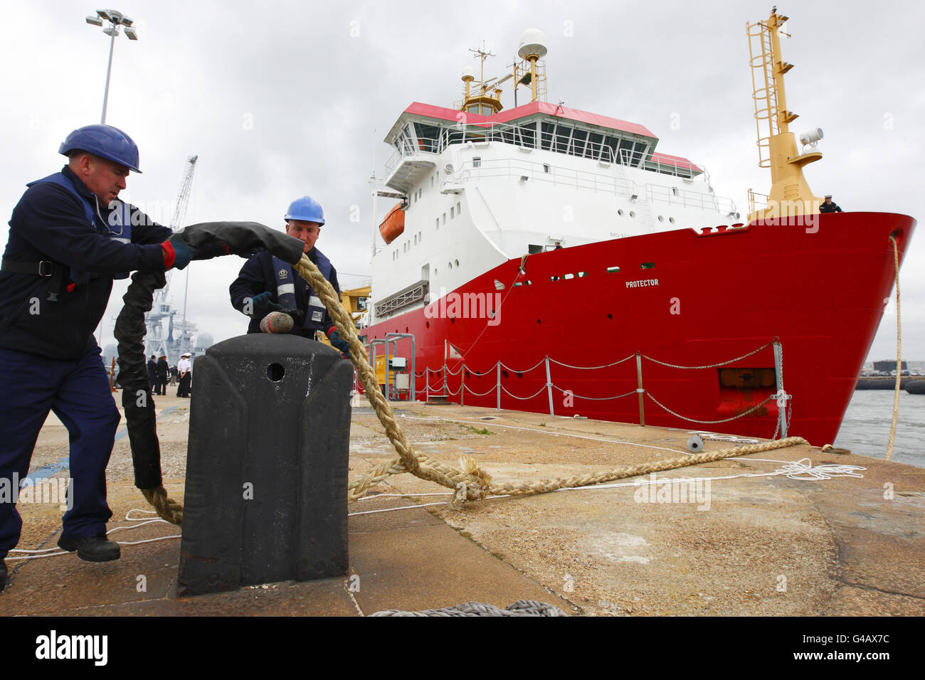 The Royal Navy's icebreaker HMS Protector docks at Portsmouth's Royal ...