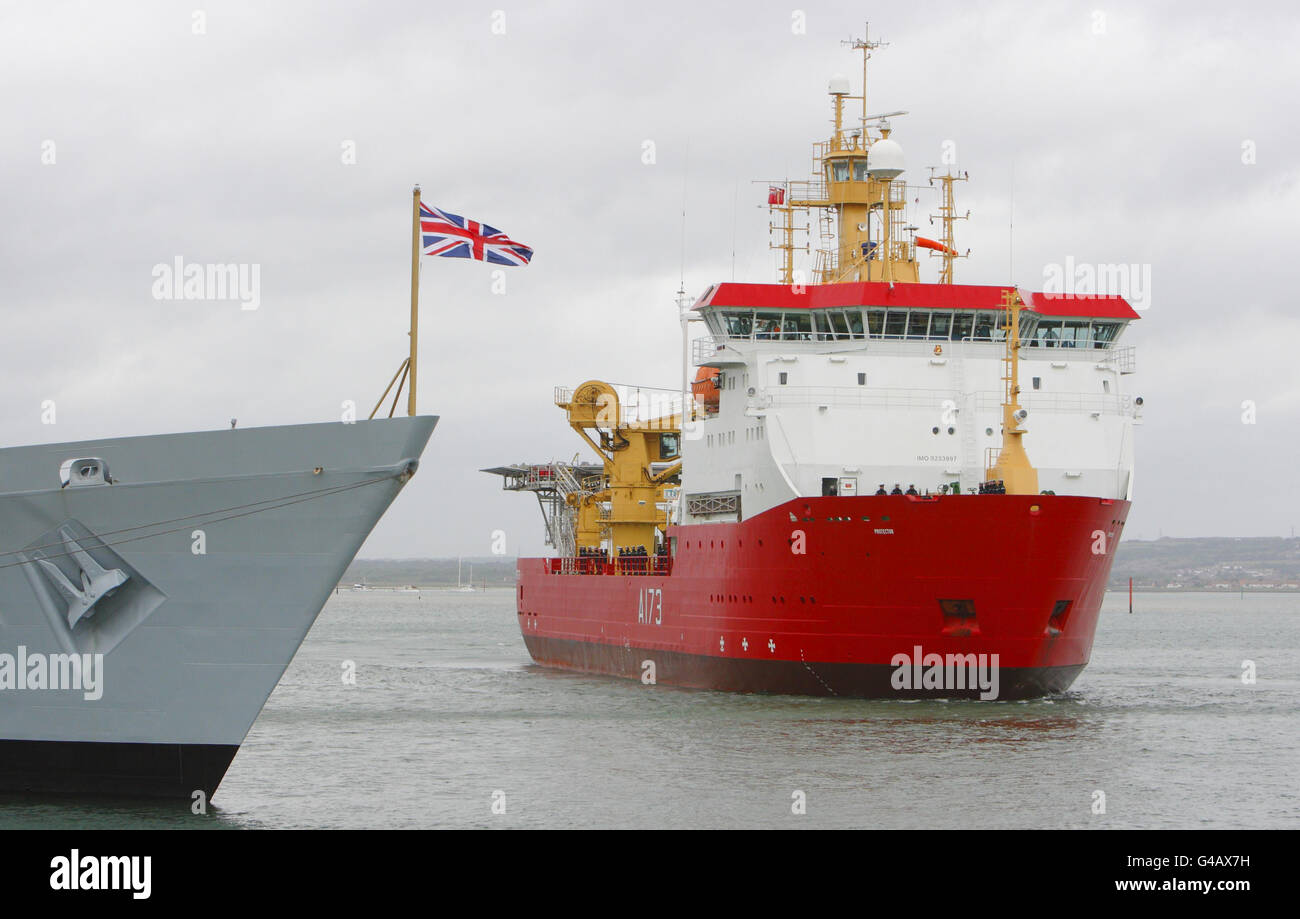 The Royal Navy's icebreaker HMS Protector docks at Portsmouth's Royal ...
