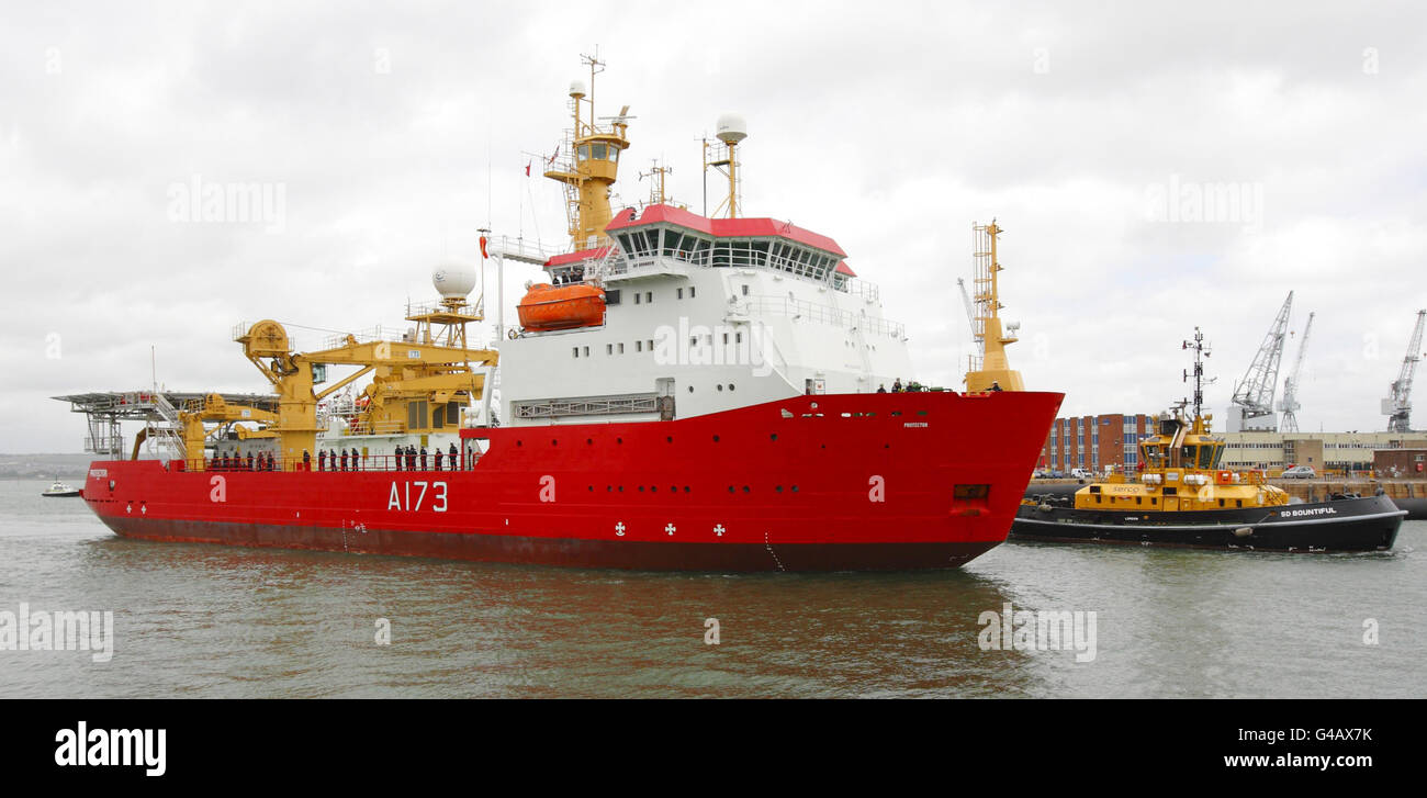 The Royal Navy's icebreaker HMS Protector docks at Portsmouth's Royal ...