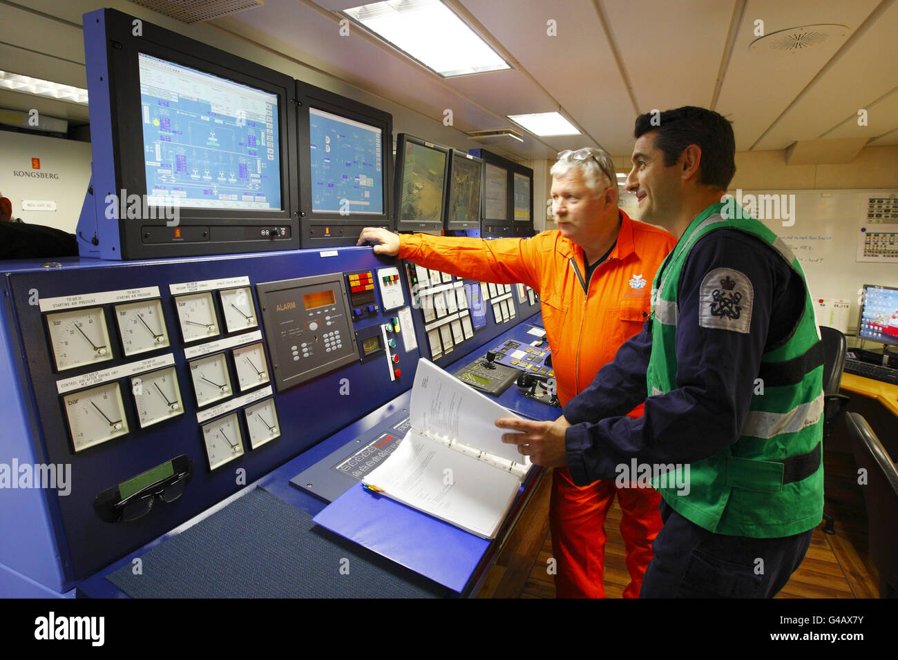 The engine control room of the Royal Navy's icebreaker HMS Protector ...