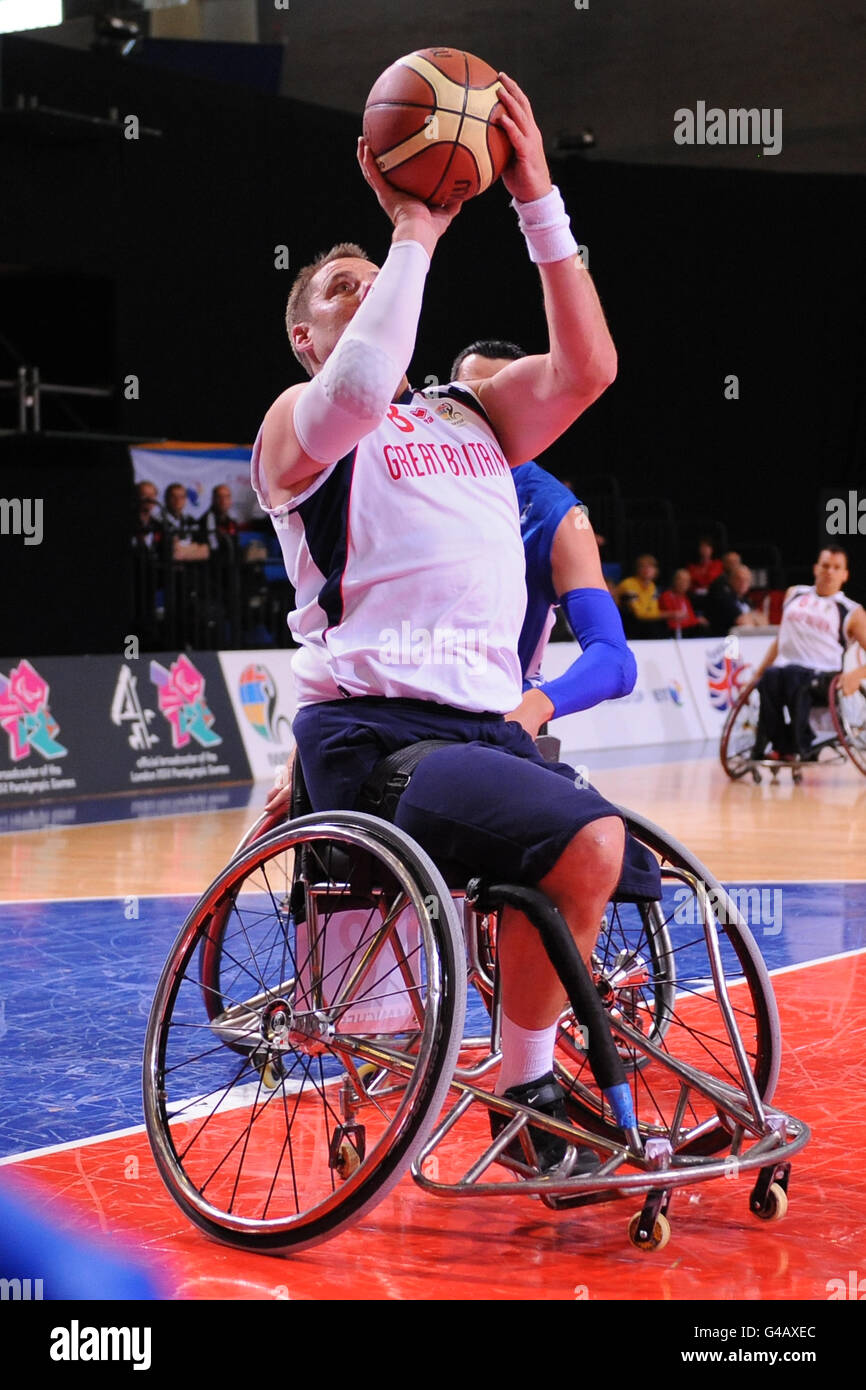 Great Britain's Simon Munn shoots for the basket during the wheelchair ...