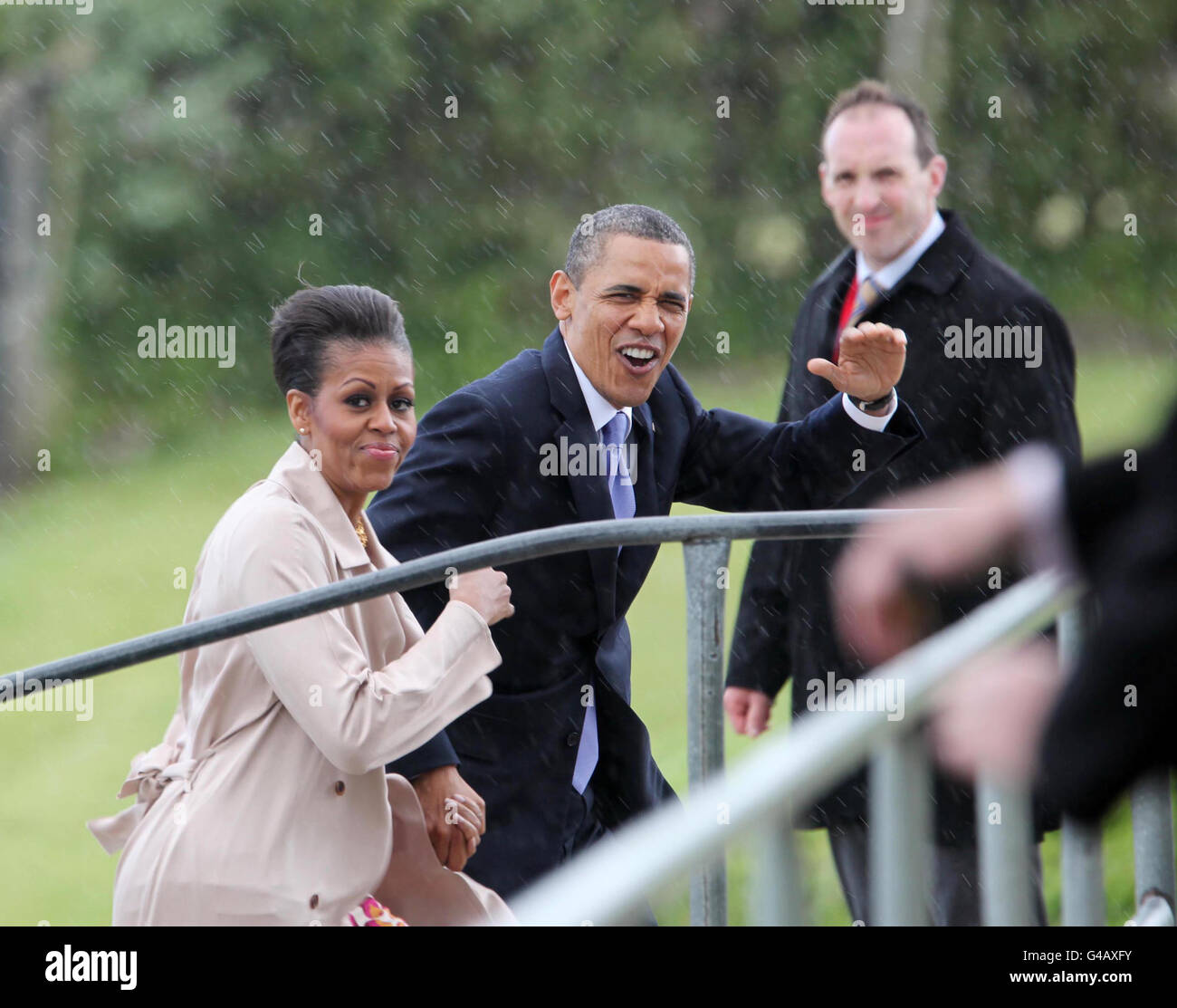 Us president barack obama and his wife michelle in moneygall hi-res ...