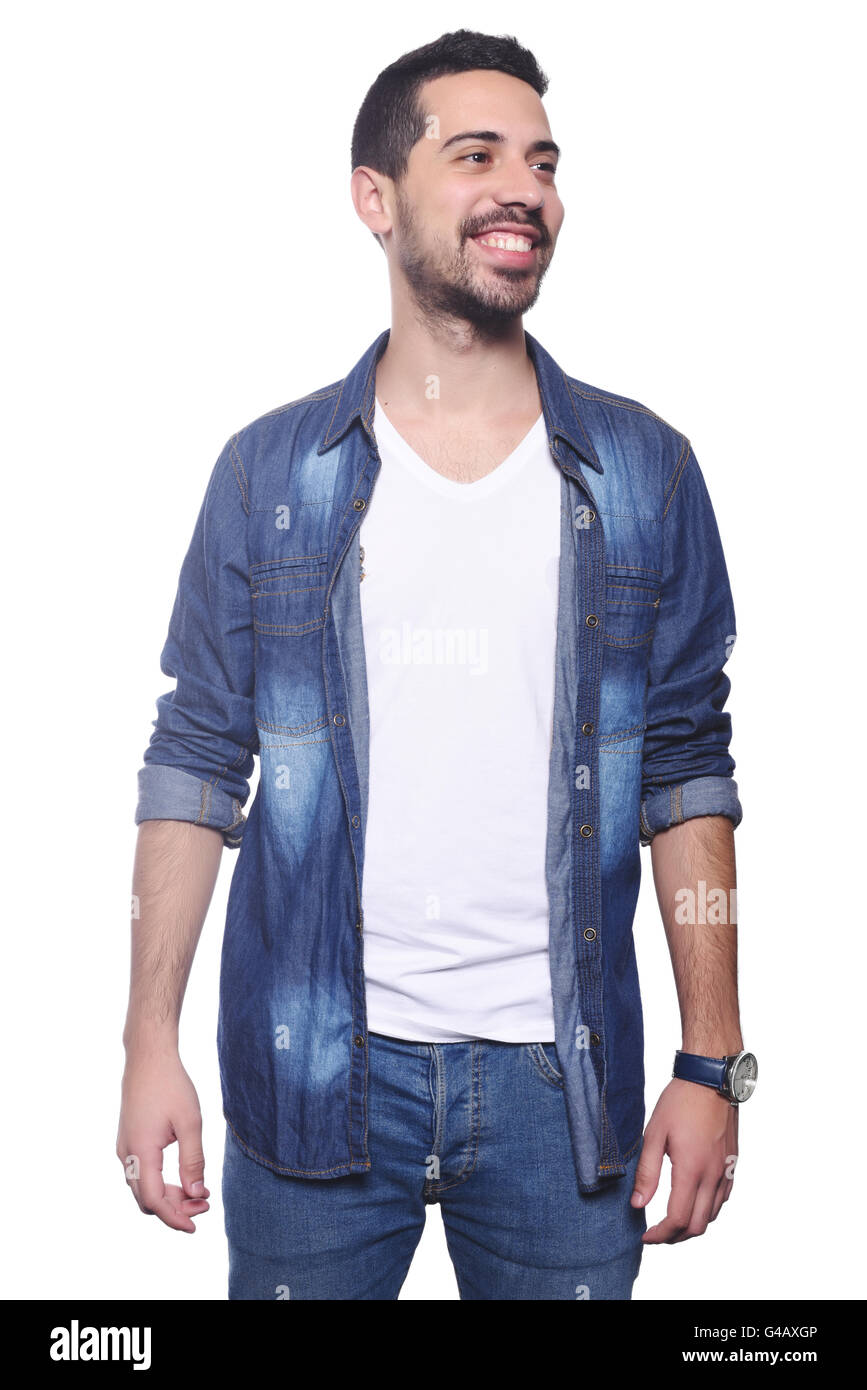 Portrait of a young latin man smiling. Isolated white background Stock ...