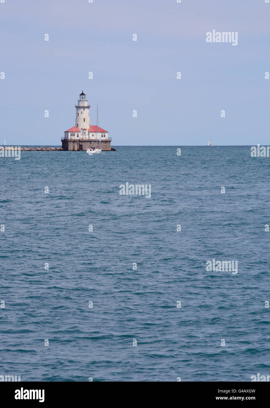 The Chicago Harbor Lighthouse off Navy Pier, constructed for the ...