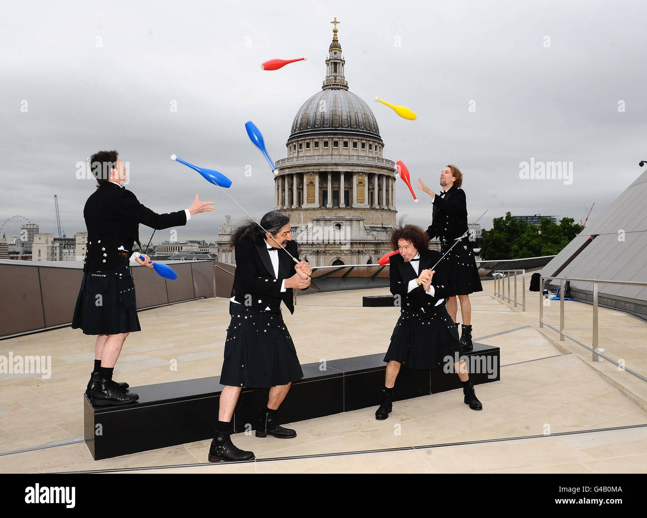 The Flying Karamazov Brothers, (left - right) Pavel, Dmitri, Alexei and ...